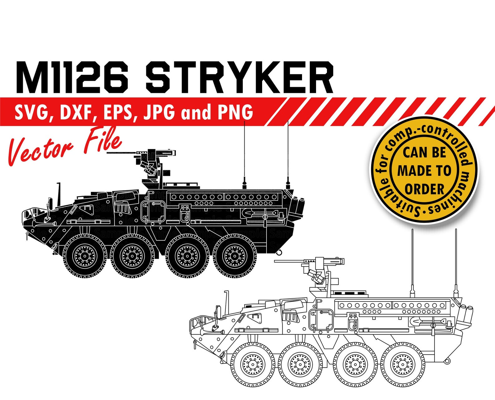 M1126 Stryker Svg, Dxf, Eps, Jpg, Png. Armored Vehicle Silhouette ...