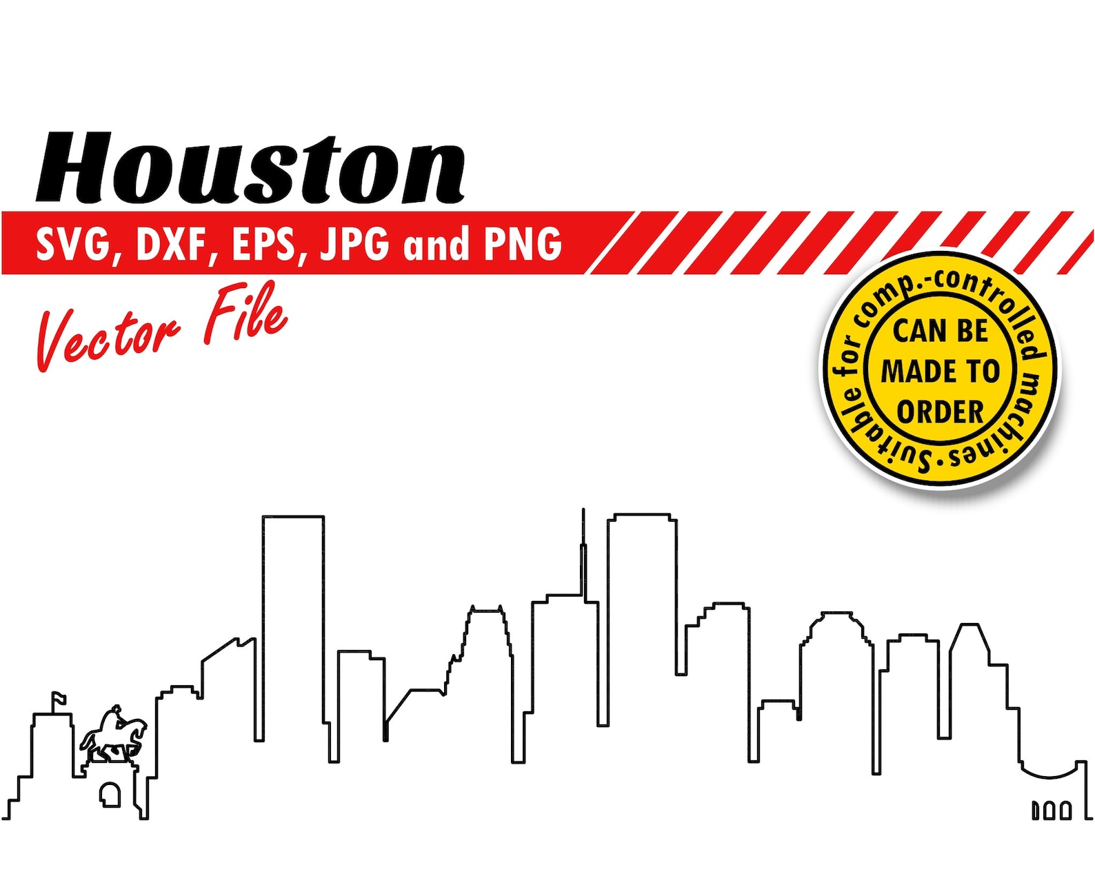Houston Skyline Outline Svg, Dxf, Eps, Jpg, Png. Line Cityscape for ...