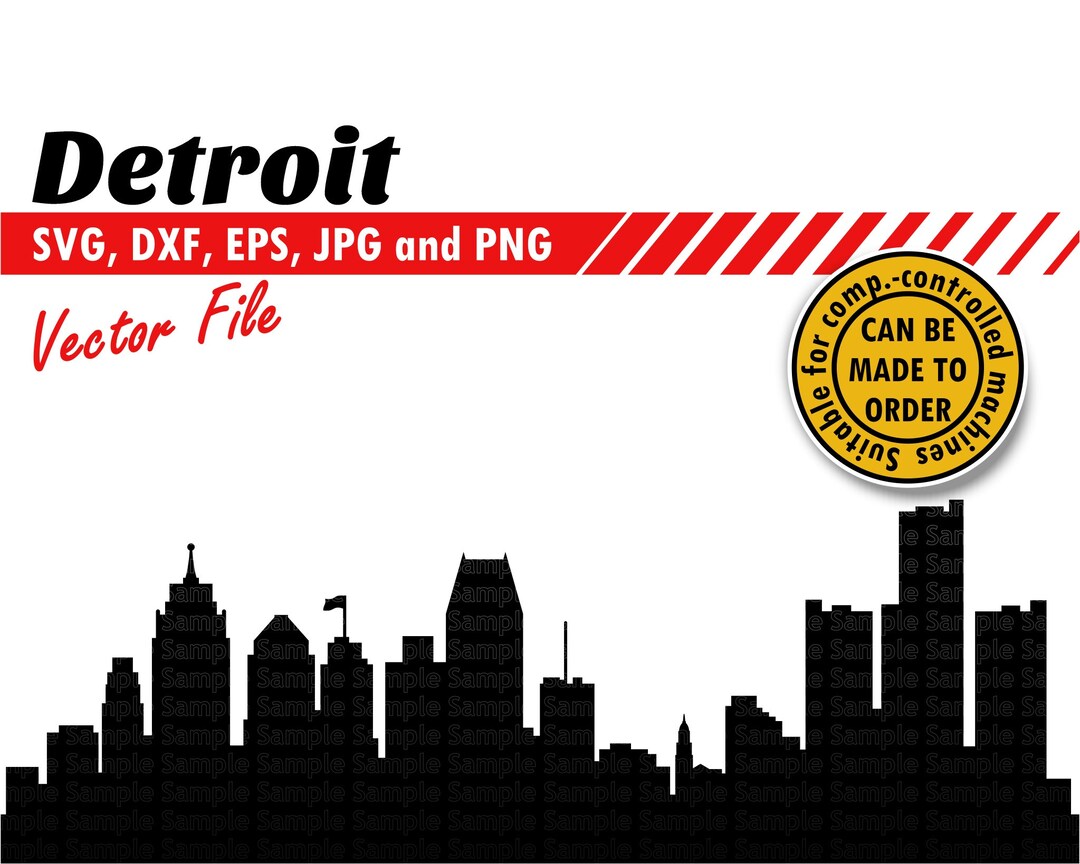 Detroit Skyline Svg, Eps, Dxf, Jpg, Png. City Silhouette for Printing ...