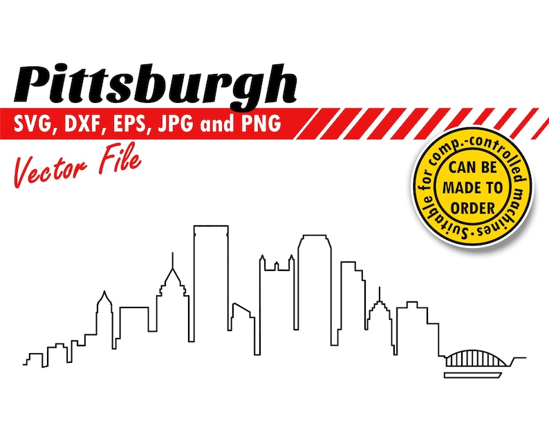 Pittsburgh Skyline Outline Svg, Eps, Dxf, Jpg, Png. Line Cityscape for ...