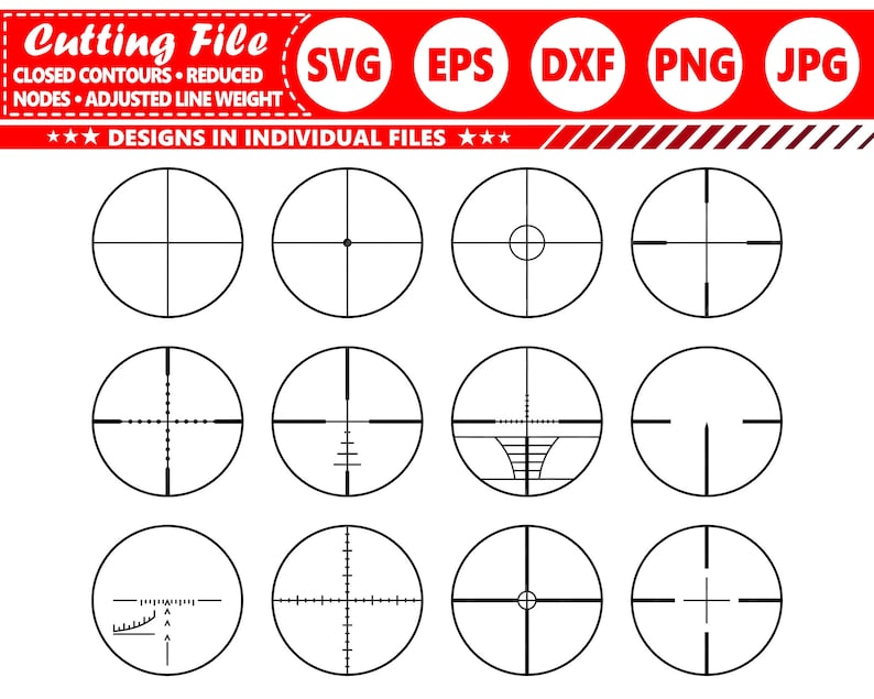 Riflescope Reticle Svg, Eps, Dxf, Png, Jpg File. Firearm Optics ...