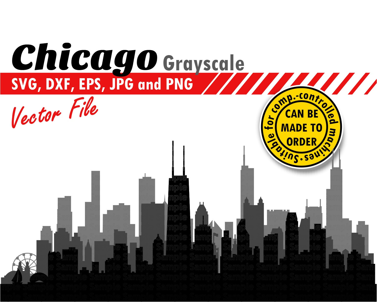 Chicago Layered Skyline Svg, Eps, Dxf, Jpg, Png. City Silhouette for ...