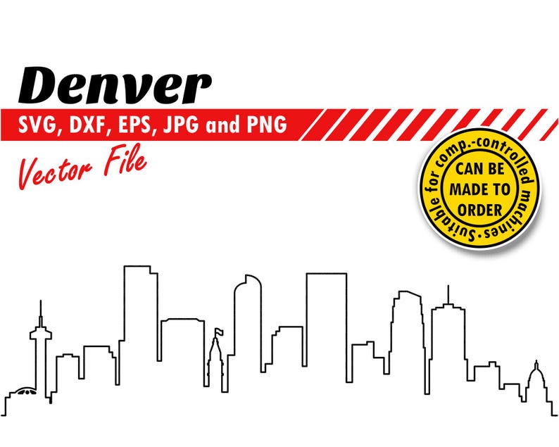 Denver Skyline Outline Svg, Dxf, Png, Jpg, Eps. Line Cityscape for ...