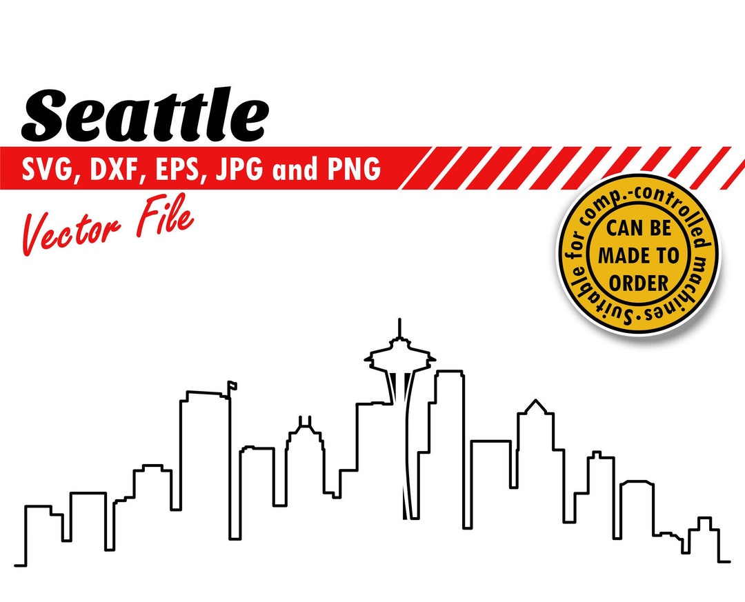 Seattle Skyline Outline Svg, Dxf, Png, Jpg, Eps. Line Cityscape for ...