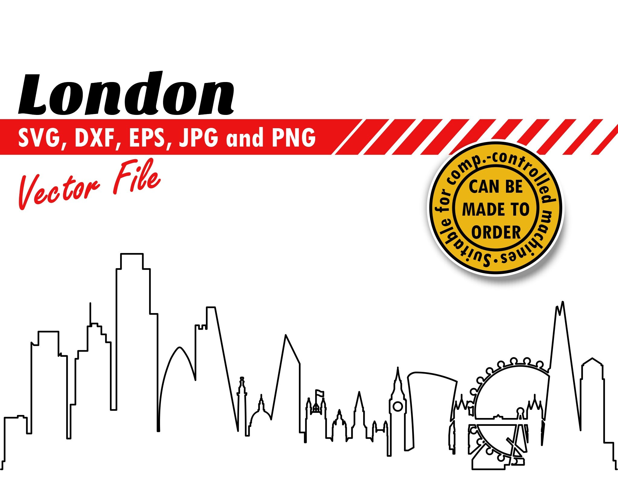 London Skyline Outline Svg, Dxf, Eps, Jpg, Png. Line City Clipart ...