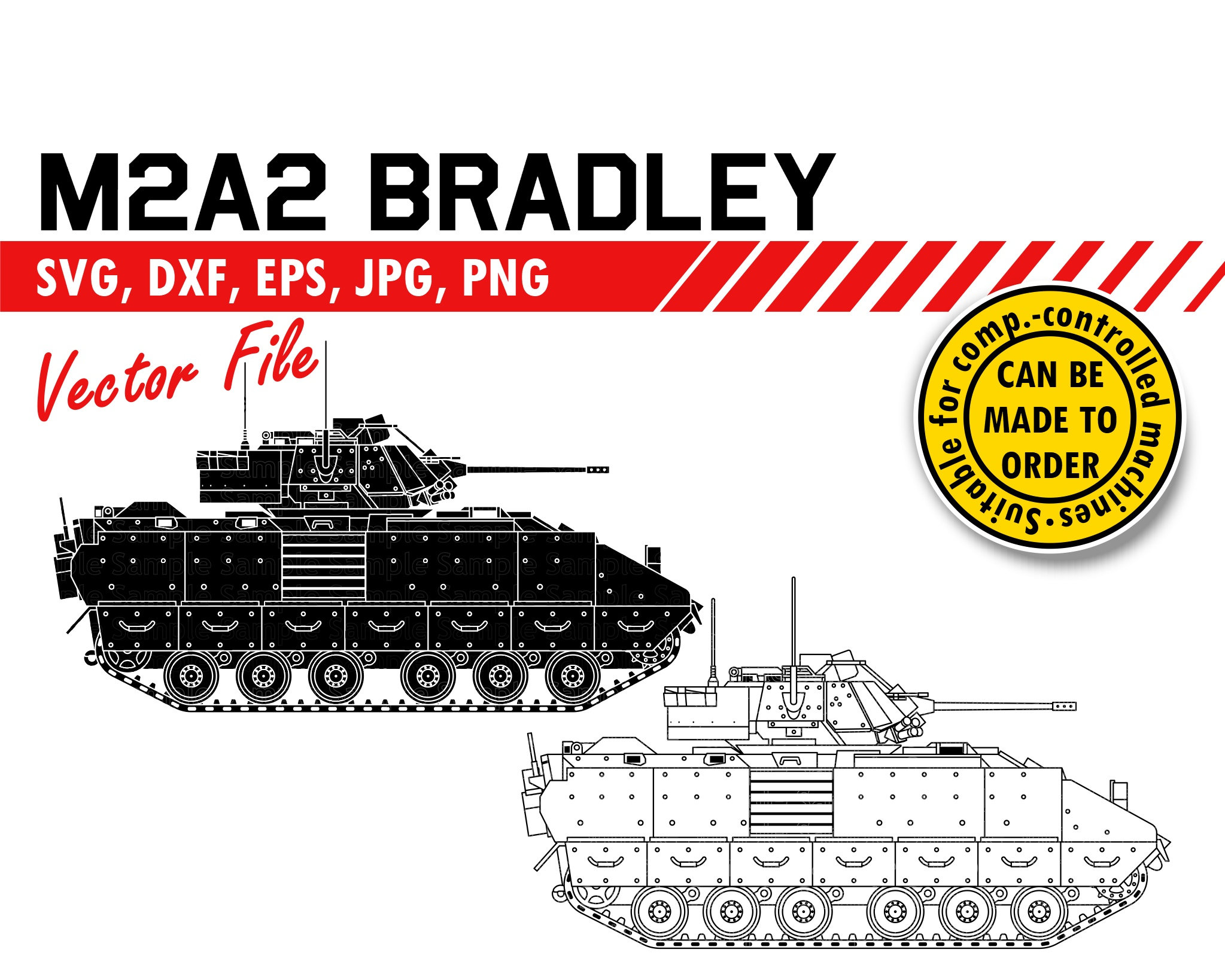 M2A2 Bradley Svg, Dxf, Eps, Jpg, Png. Detailed Blueprint Infantry ...