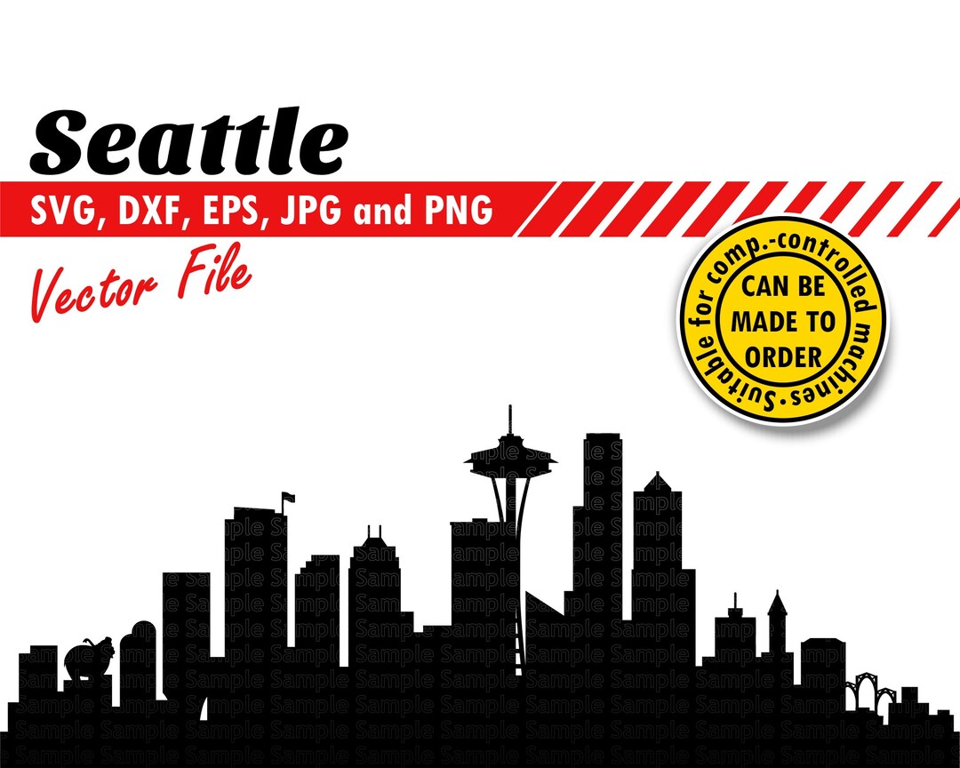 Seattle Skyline Svg, Dxf, Eps, Jpg & Png File. City Silhouette Vector ...