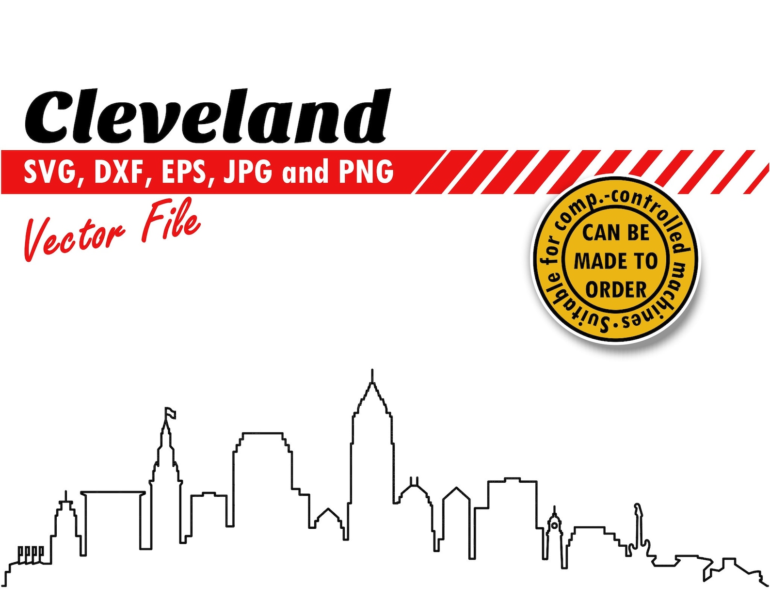 Cleveland Skyline Outline Svg Dxf Eps Jpg Png. Line City - Etsy