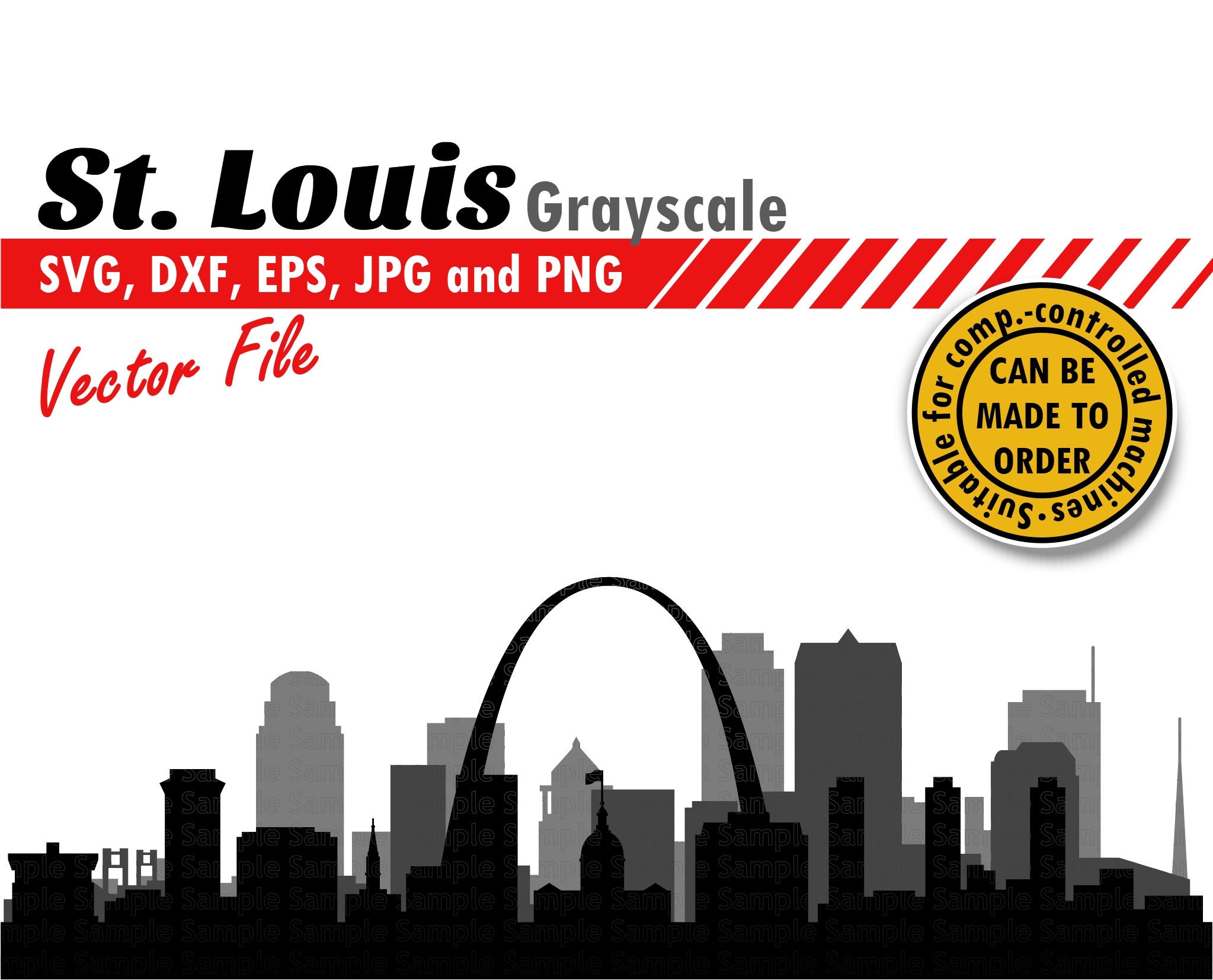 St. Louis Grayscale Skyline Svg, Eps, Dxf, Jpg & Png. Multi-layer City ...