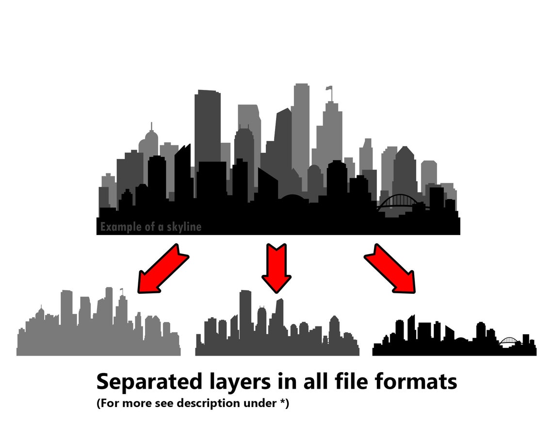 Seattle Grayscale Skyline Svg Dxf Png Jpg Eps File. - Etsy