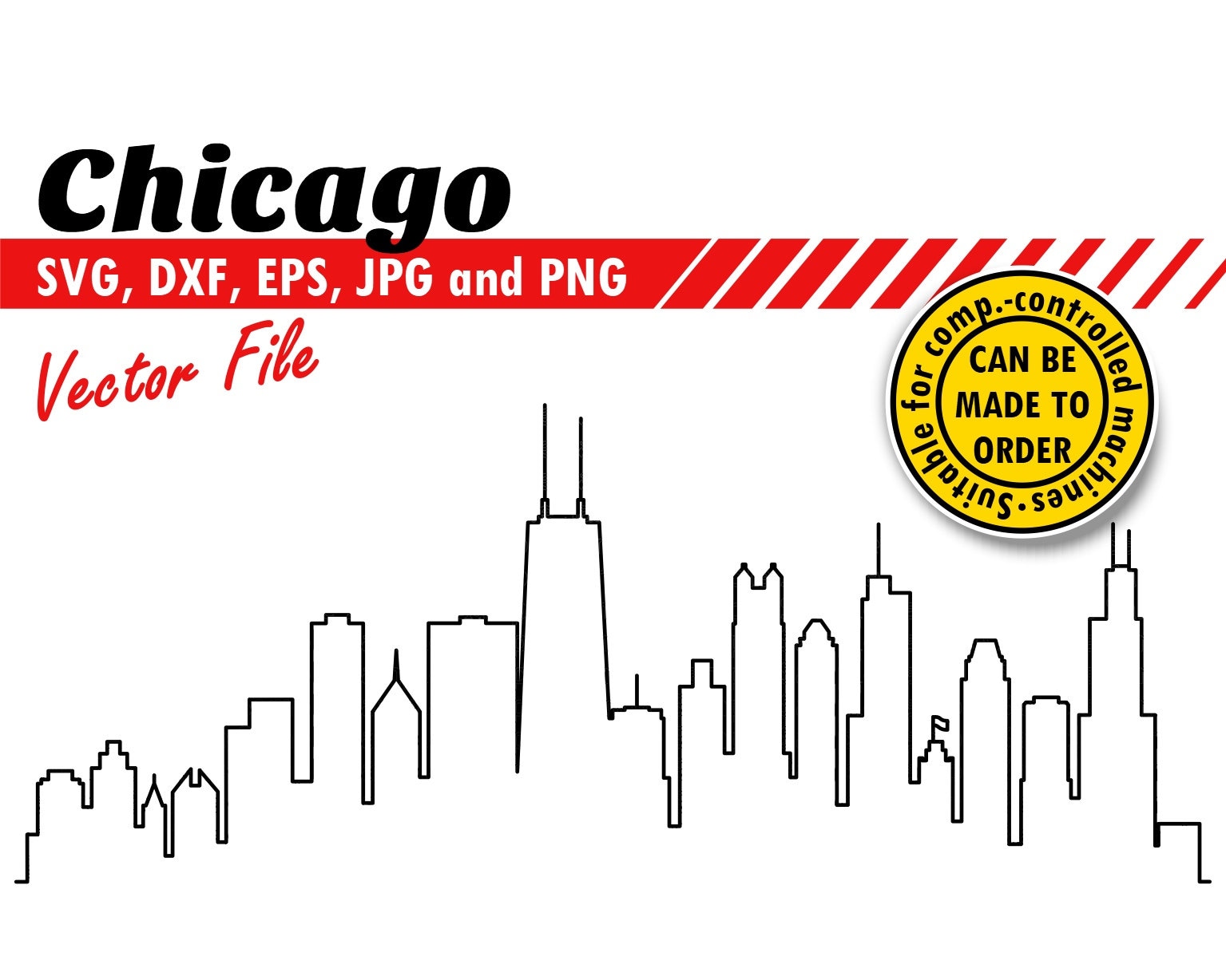 Chicago Skyline Outline Svg Dxf Eps Jpg Png. Line City - Etsy Chicago Skyline Outline Svg Dxf Eps Jpg Png. Line City - Etsy