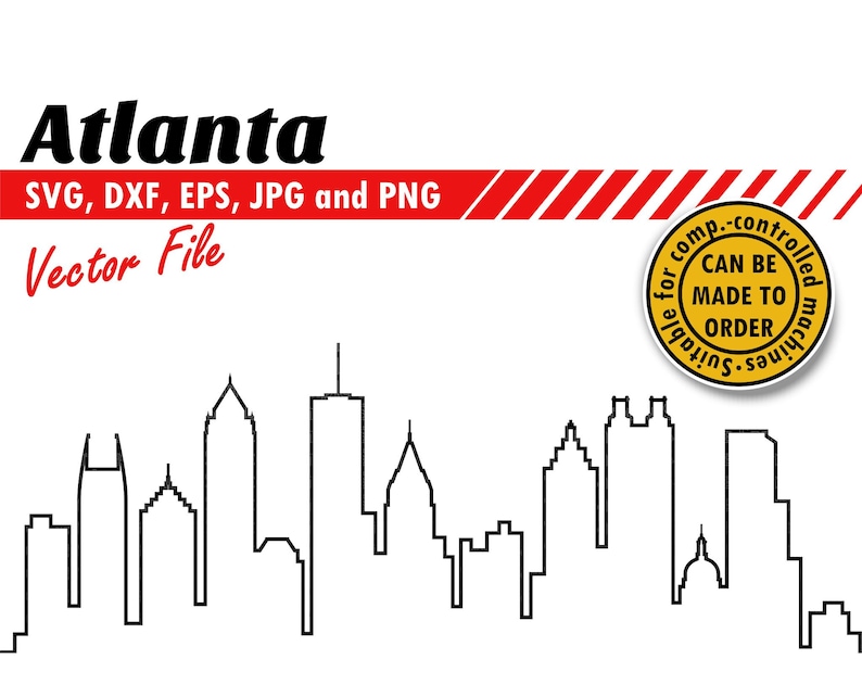Atlanta Skyline Outline Svg Eps Dxf Jpg and Png. Single | Etsy