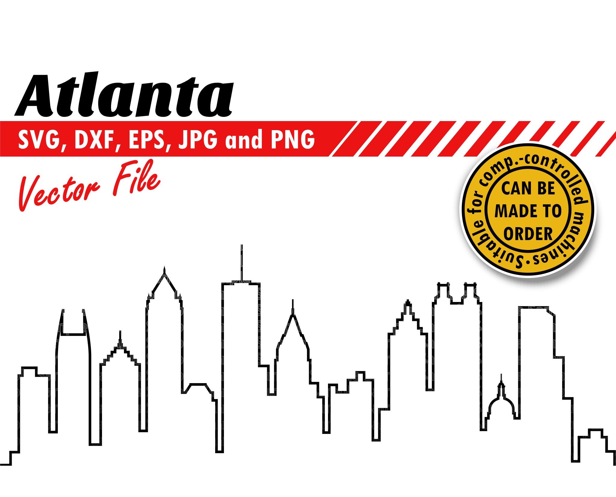 Atlanta Skyline Outline Svg Eps Dxf Jpg and Png. Single - Etsy Australia