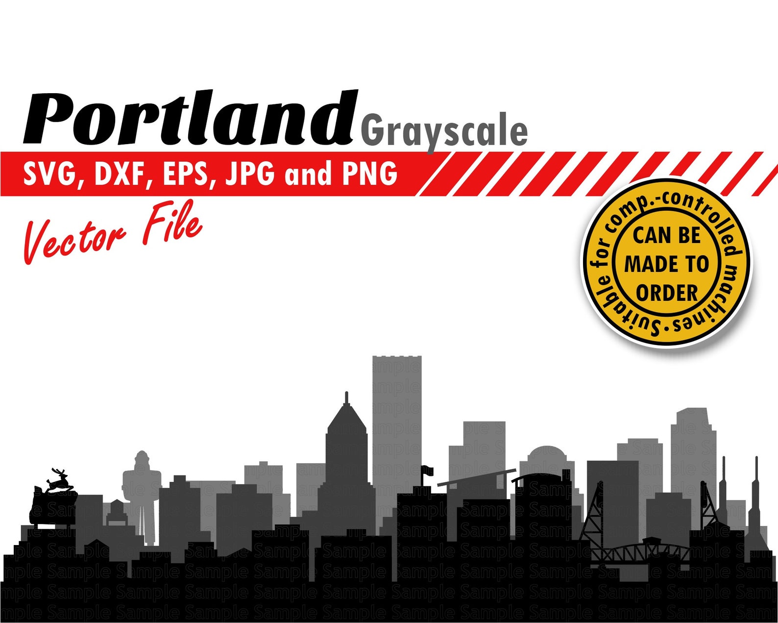 Portland Grayscale Skyline Svg, Dxf, Eps, Jpg, Png File. Layered City ...