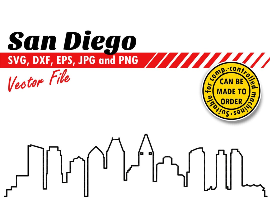 San Diego Skyline Outline Svg, Eps, Dxf, Jpg, Png. Line Cityscape ...