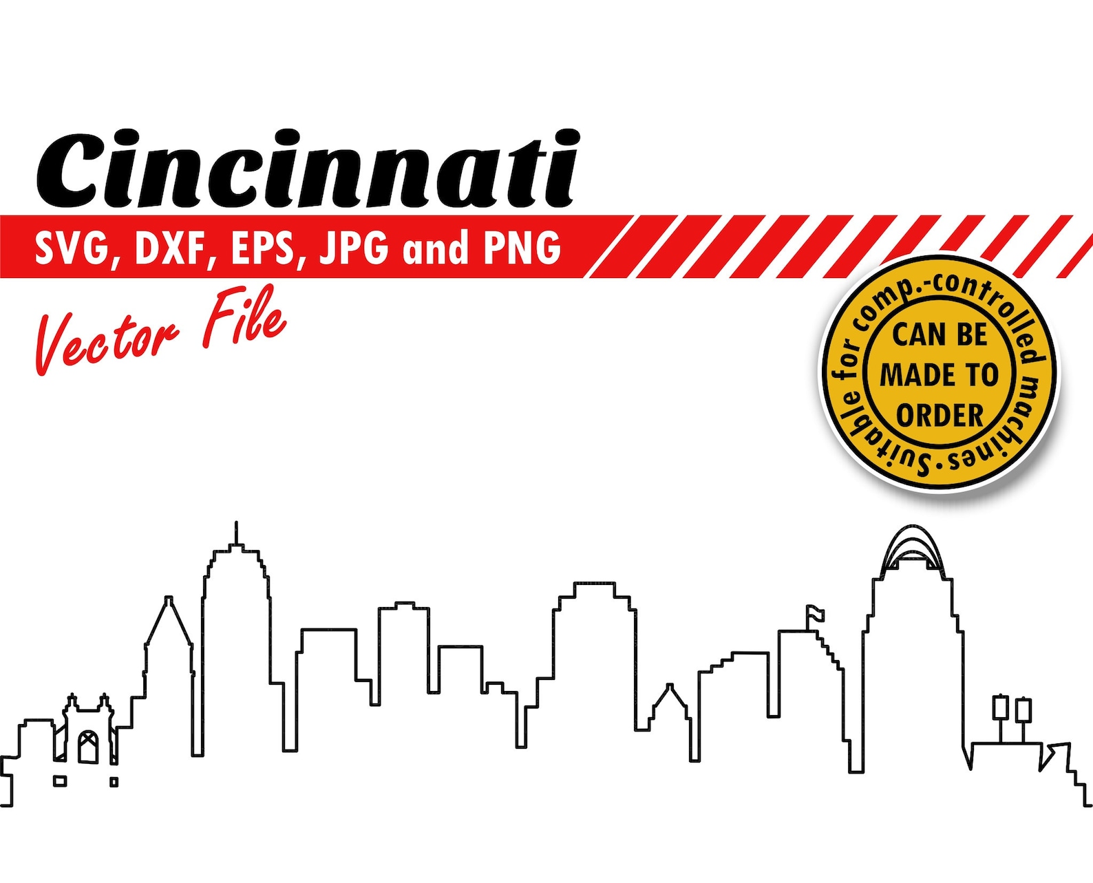 Cincinnati Skyline Outline Svg, Eps, Dxf, Jpg & Png | Ohio Single Line ...