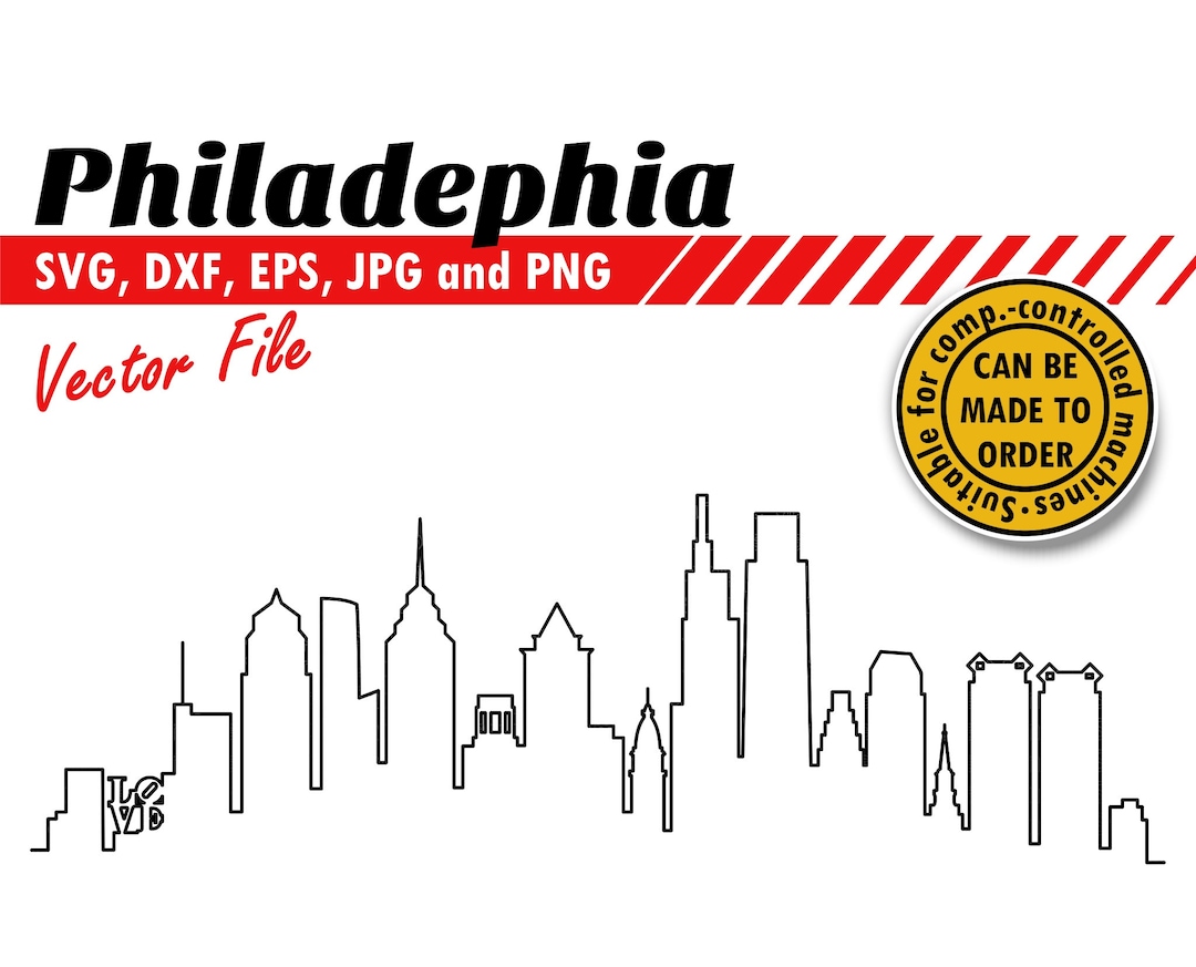 Philadelphia Outline Skyline Svg, Dxf, Eps, Jpg, Png. Cityscape for ...