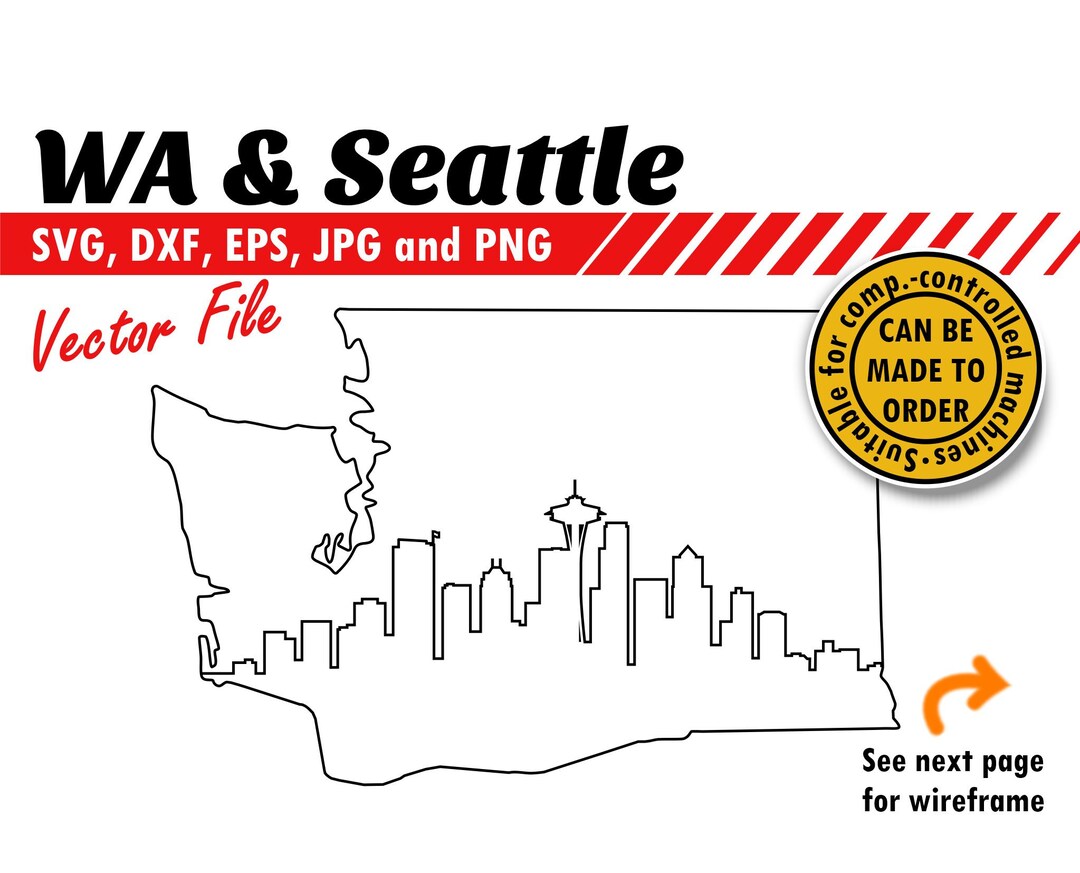 Washington and Seattle Skyline Svg, Eps, Dxf, Jpg, Png File | City ...