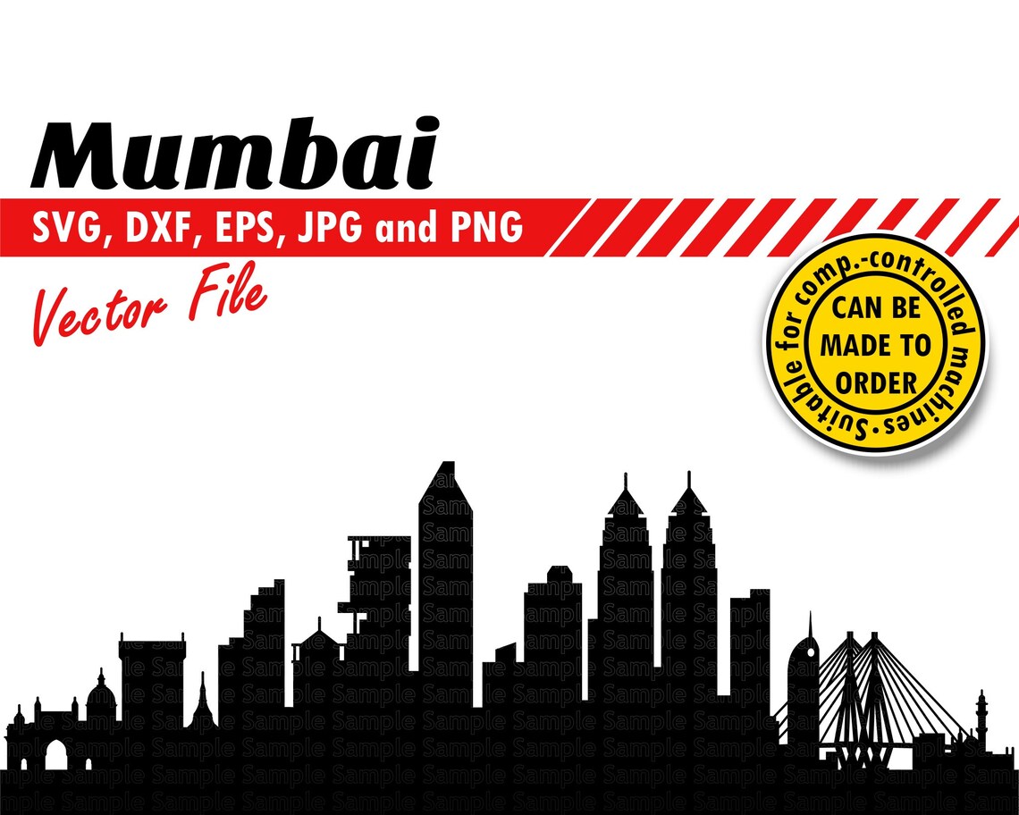 Mumbai Skyline Svg, Dxf, Eps, Jpg, Png. Cutting City Silhouette Vector ...