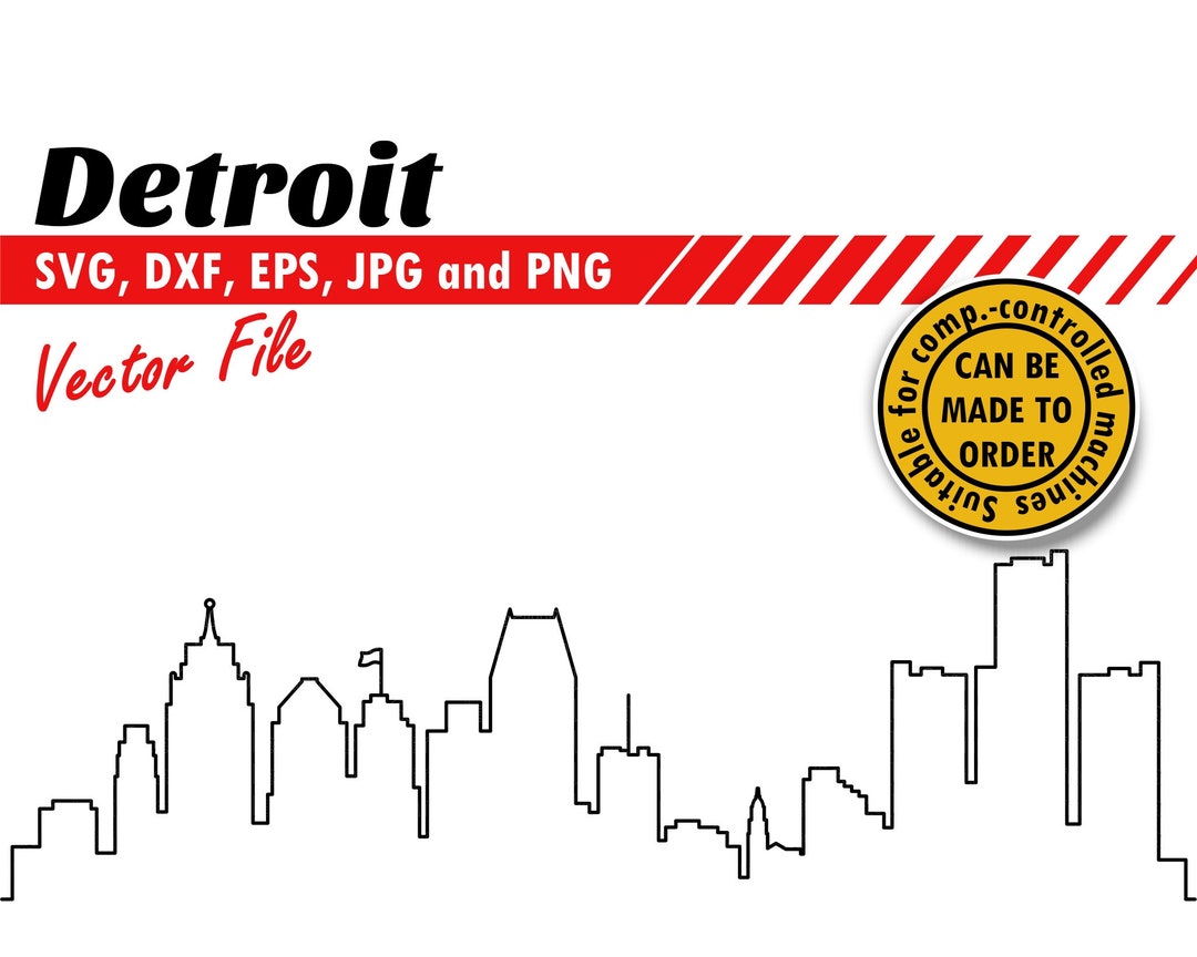Detroit Outline Skyline Svg, Dxf, Eps, Jpg, Png. Line Cityscape for ...