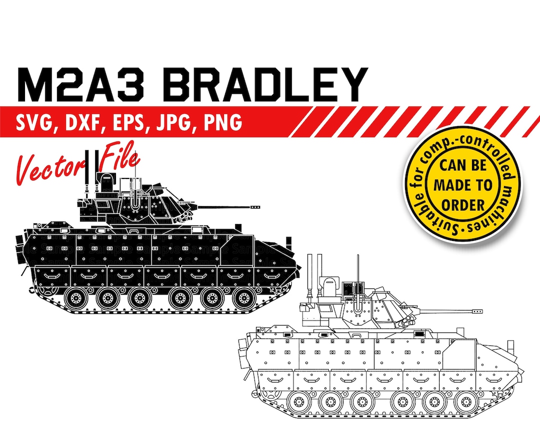 M2A3 Bradley Svg, Dxf, Eps, Jpg, Png. Detailed Blueprint Infantry ...