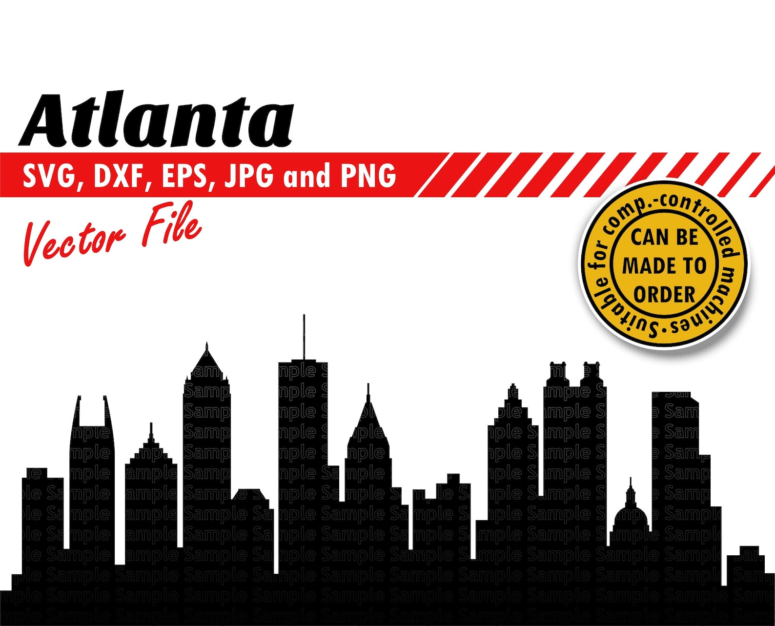 Atlanta Skyline Svg Dxf Eps Jpg Png File City Silhouette | Etsy