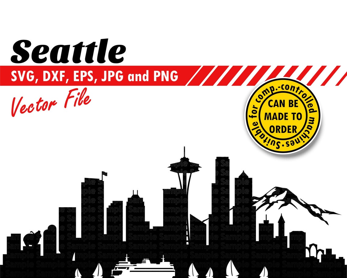 Seattle Skyline Svg Dxf Eps Jpg Png. Cutting City - Etsy