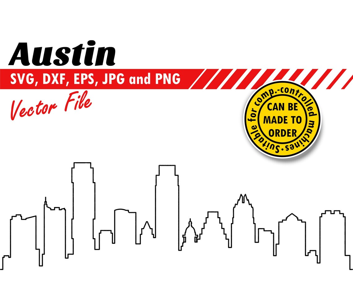 Austin Skyline Outline Svg Dxf Eps Jpg Png. Line City - Etsy