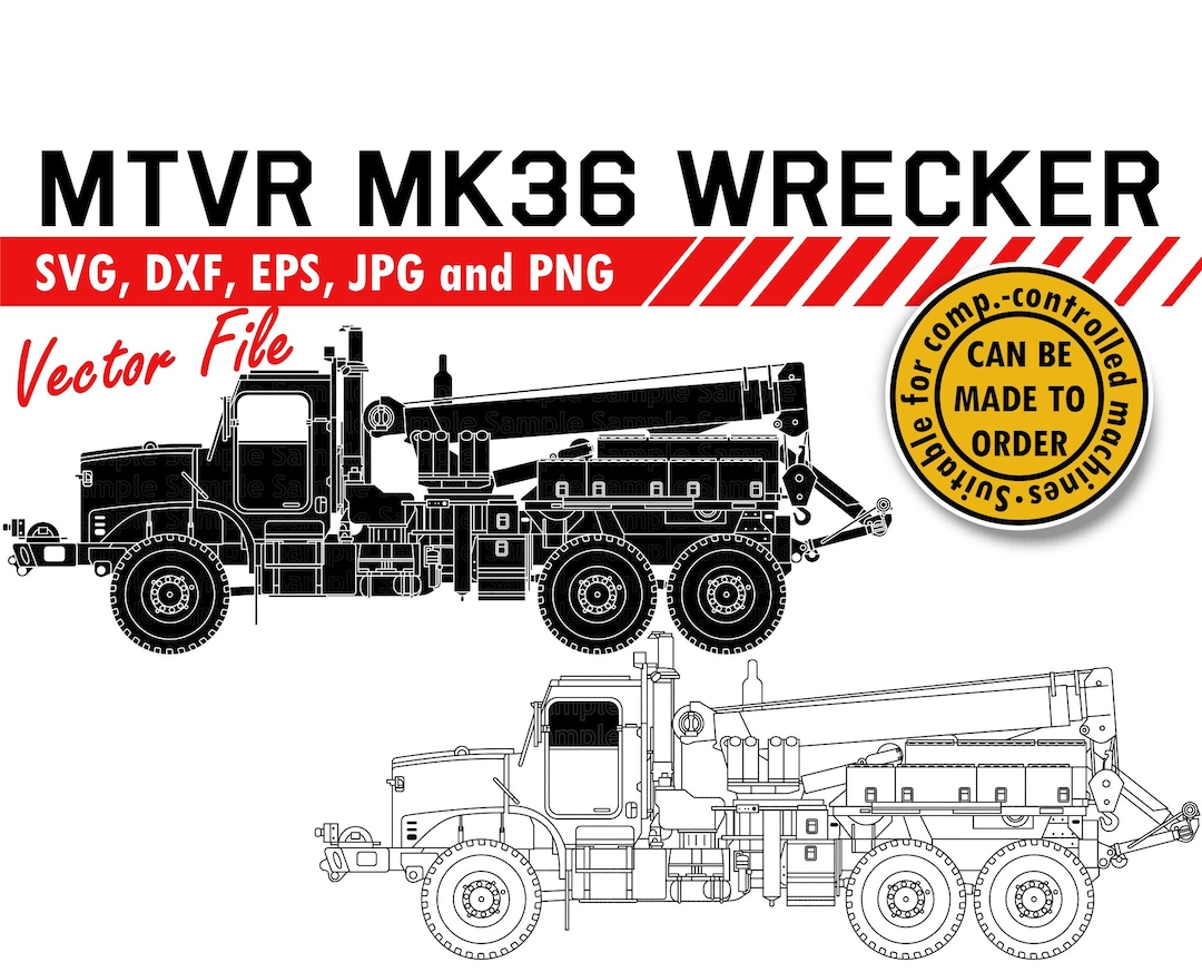 MK36 Wrecker Truck Svg, Dxf, Eps, Jpg, Png. MTVR Clipart Cutting File ...