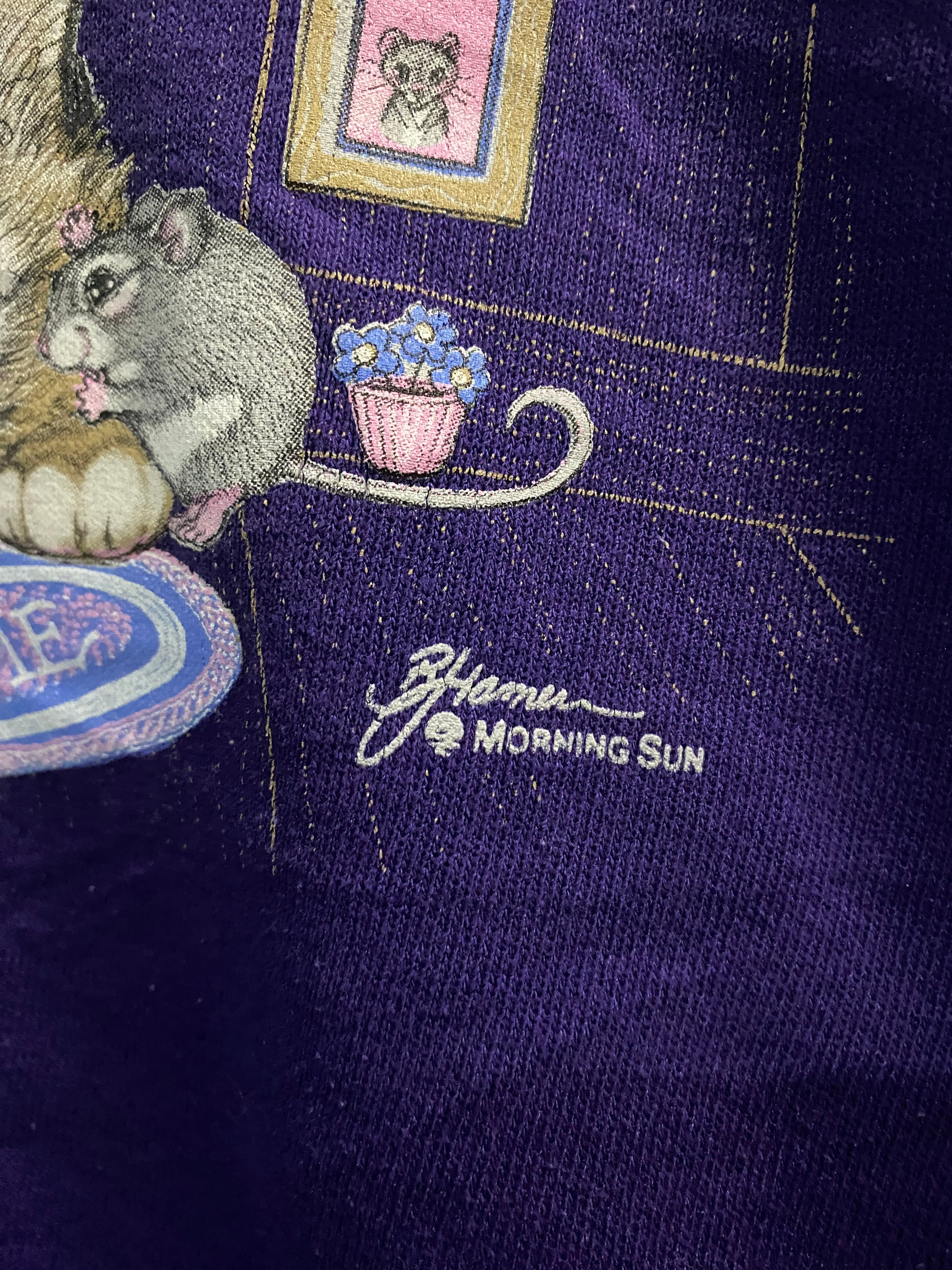 Vintage 90s Morning Sun Cute Kitten Big Print Collared Sweatshirt Size ...