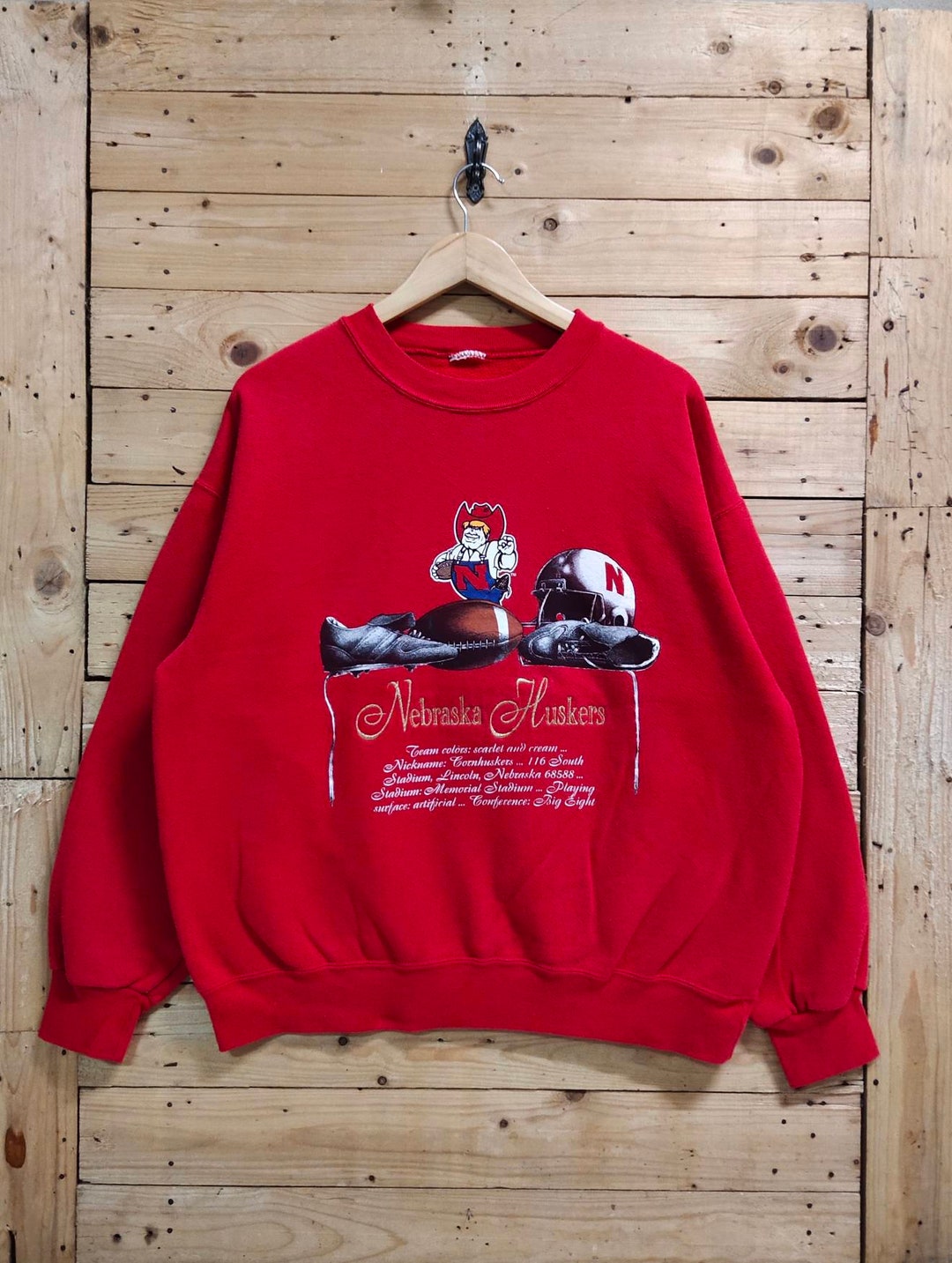 Vintage Ncaa NEBRASKA HUSKERS Embroidery Spellout Big Printed Crewneck ...