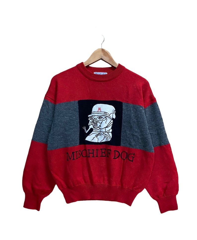 Vintage MISOHIEF DOG Embroidery Logo Border Knitwear Sweater Size M - Etsy