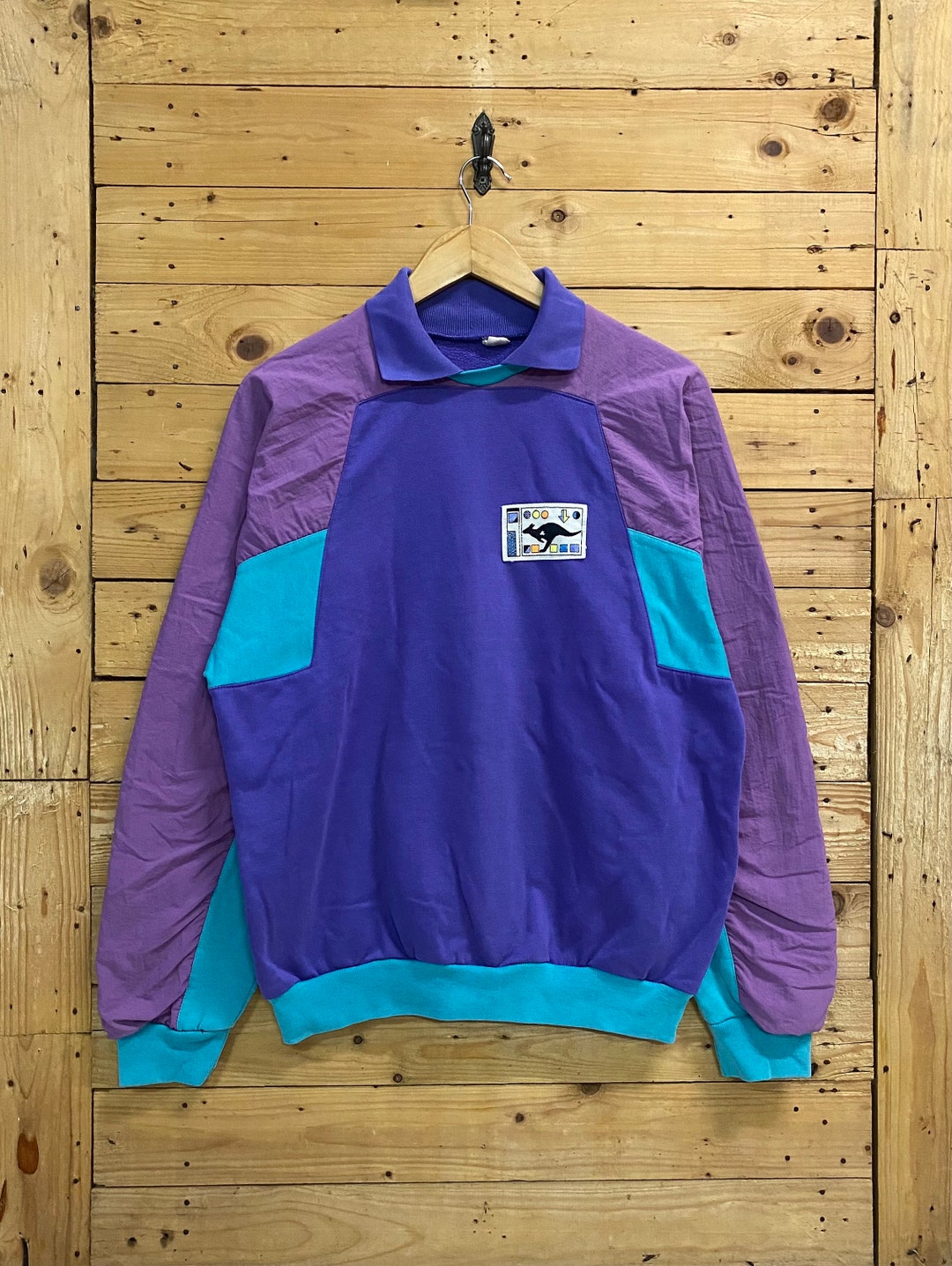 Vintage 80s KANGAROOS Colorblock Collared Sweatshirt Size L Fits M - Etsy