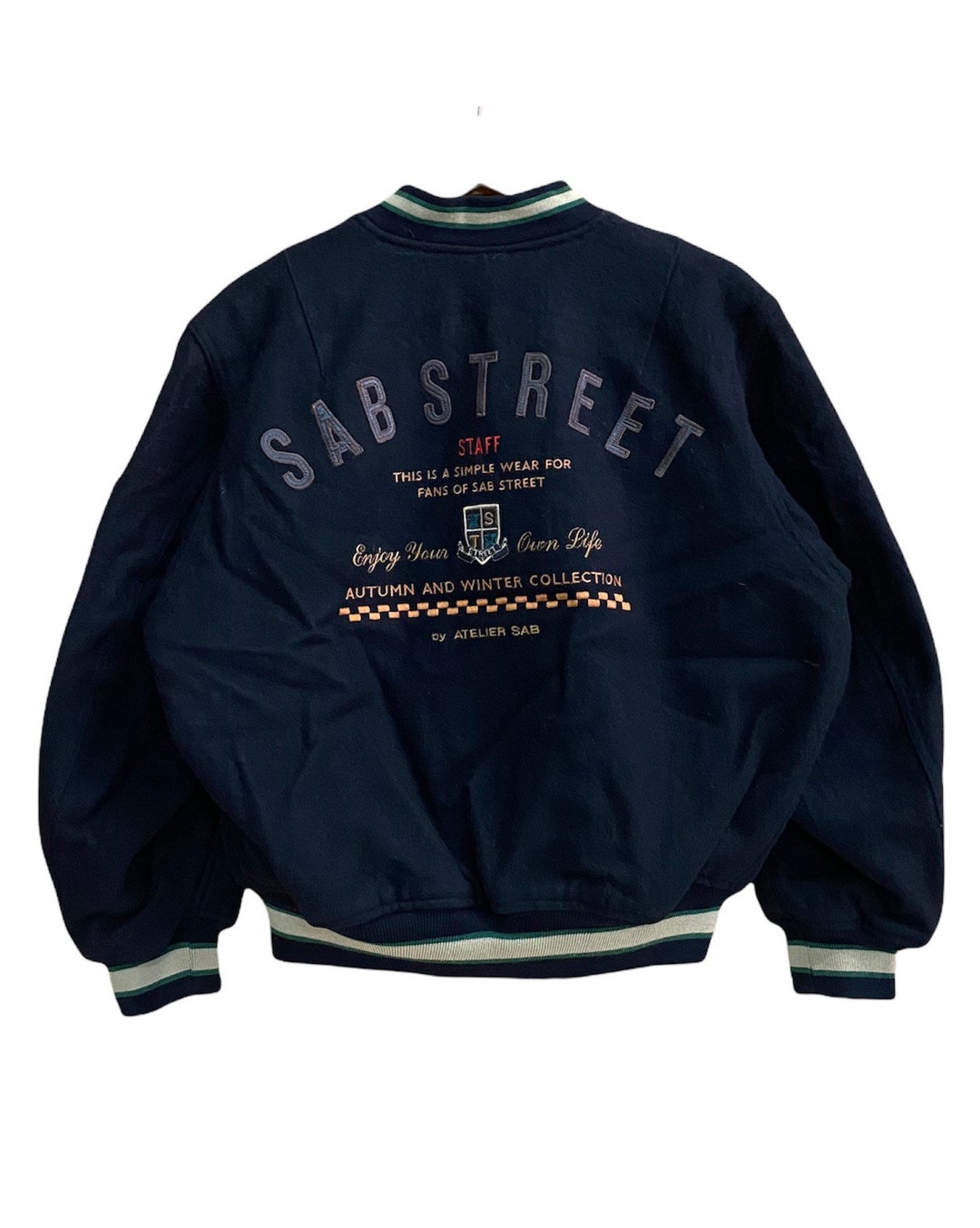 Vintage SAB STREET by Atelier Sab Embroidery Spellout Wool Bomber ...