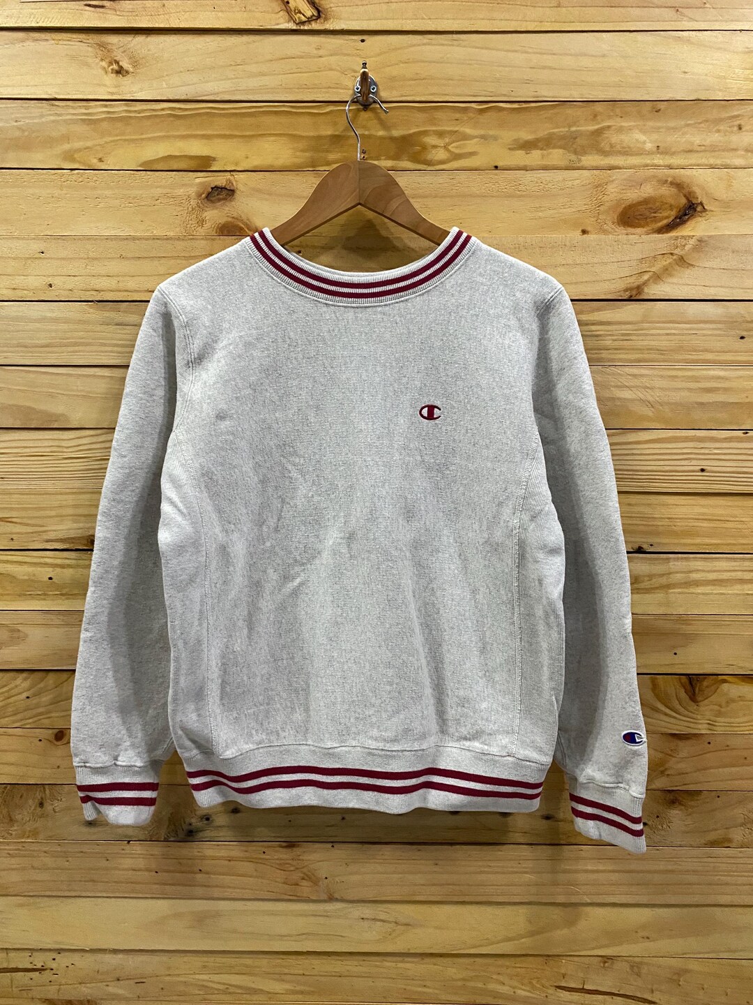 Vintage CHAMPIONS Reverse Weave Embroidery Small Logo Ringer Sweatshirt ...