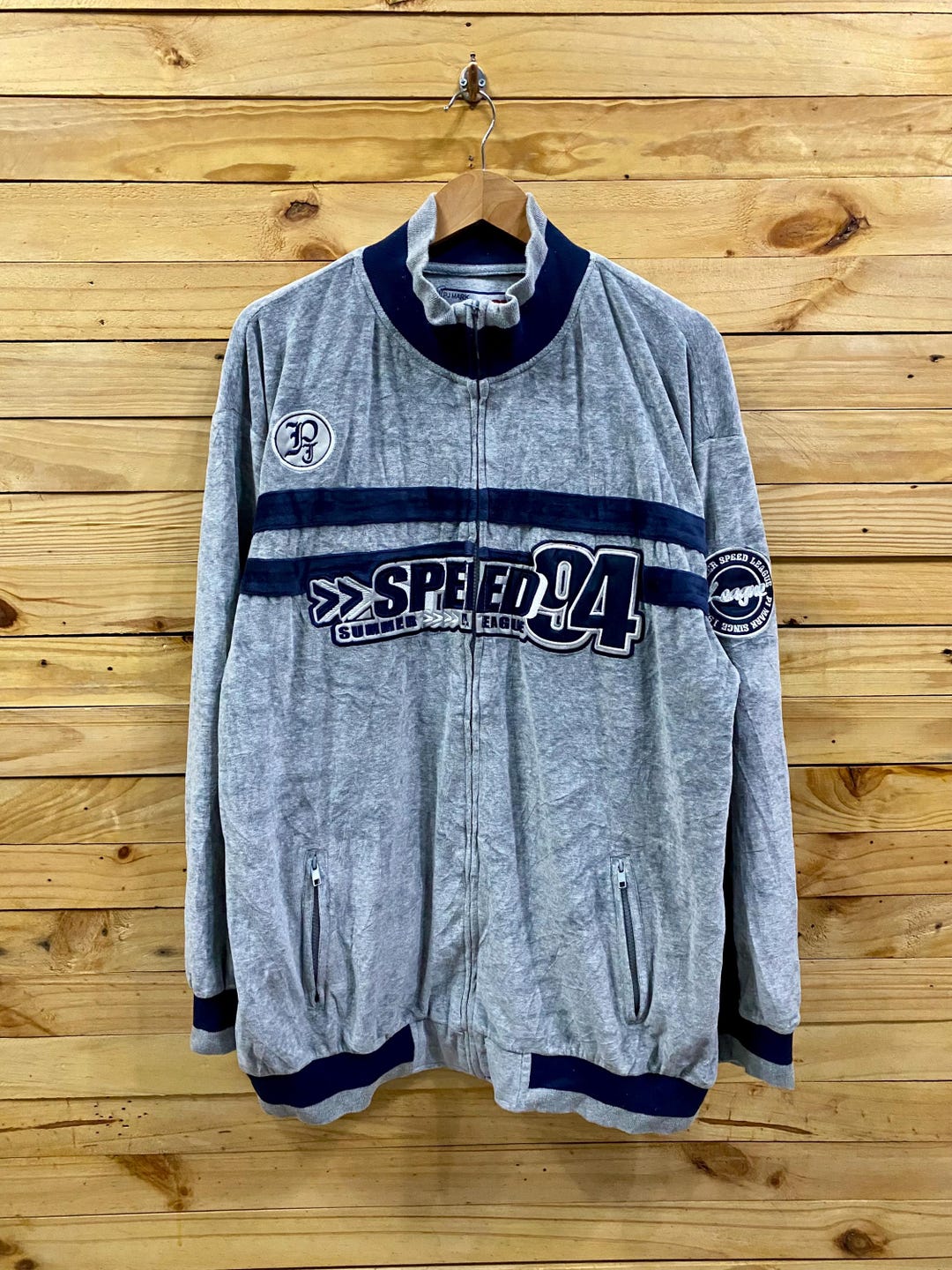 Vintage PJ Mark Speed 94 Spellout Patch Velvet Zipper Jacket Size XL - Etsy