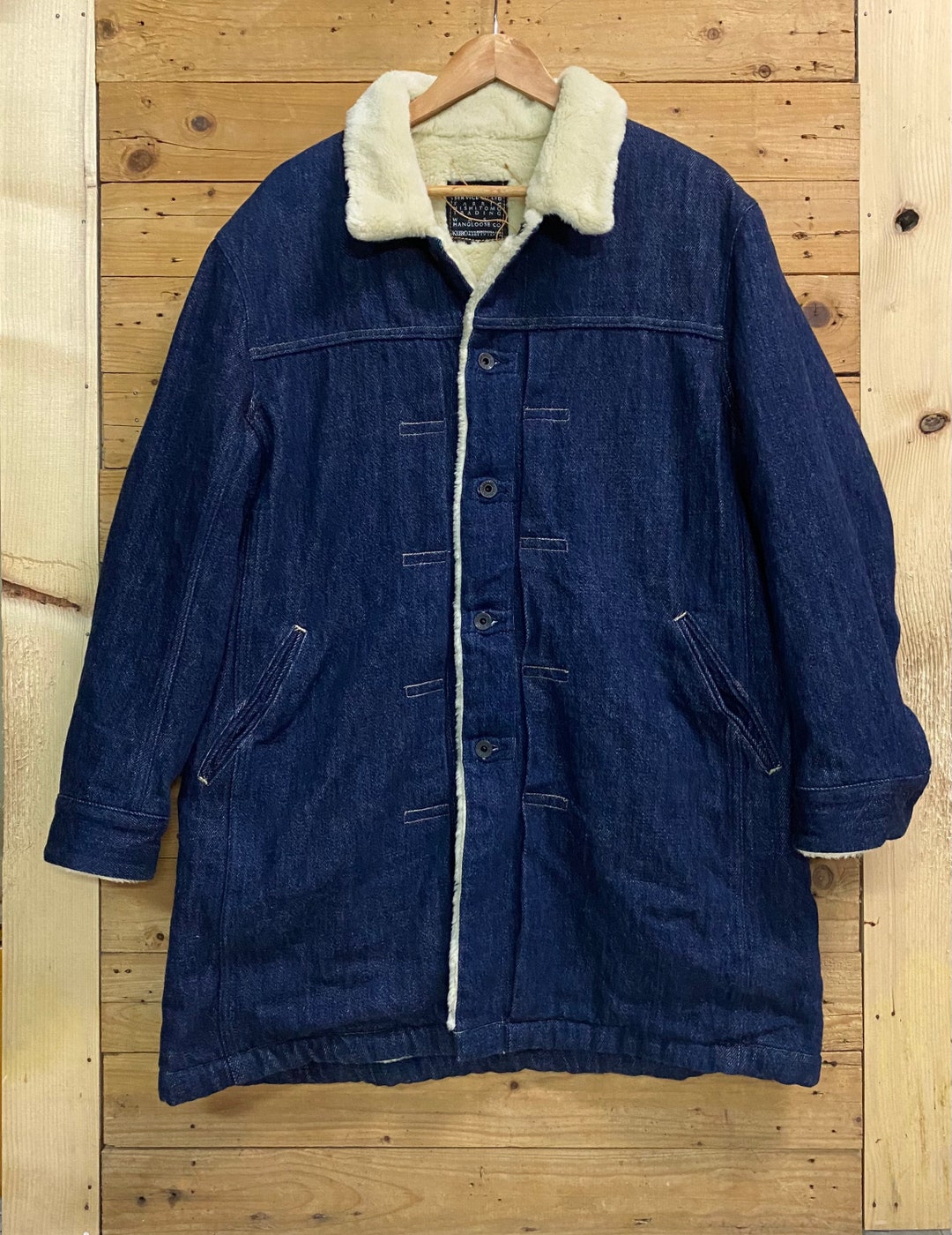 Vintage Japanese Brand KURO Monte Denim Coat Sherpa Lined Size Fits M/L ...