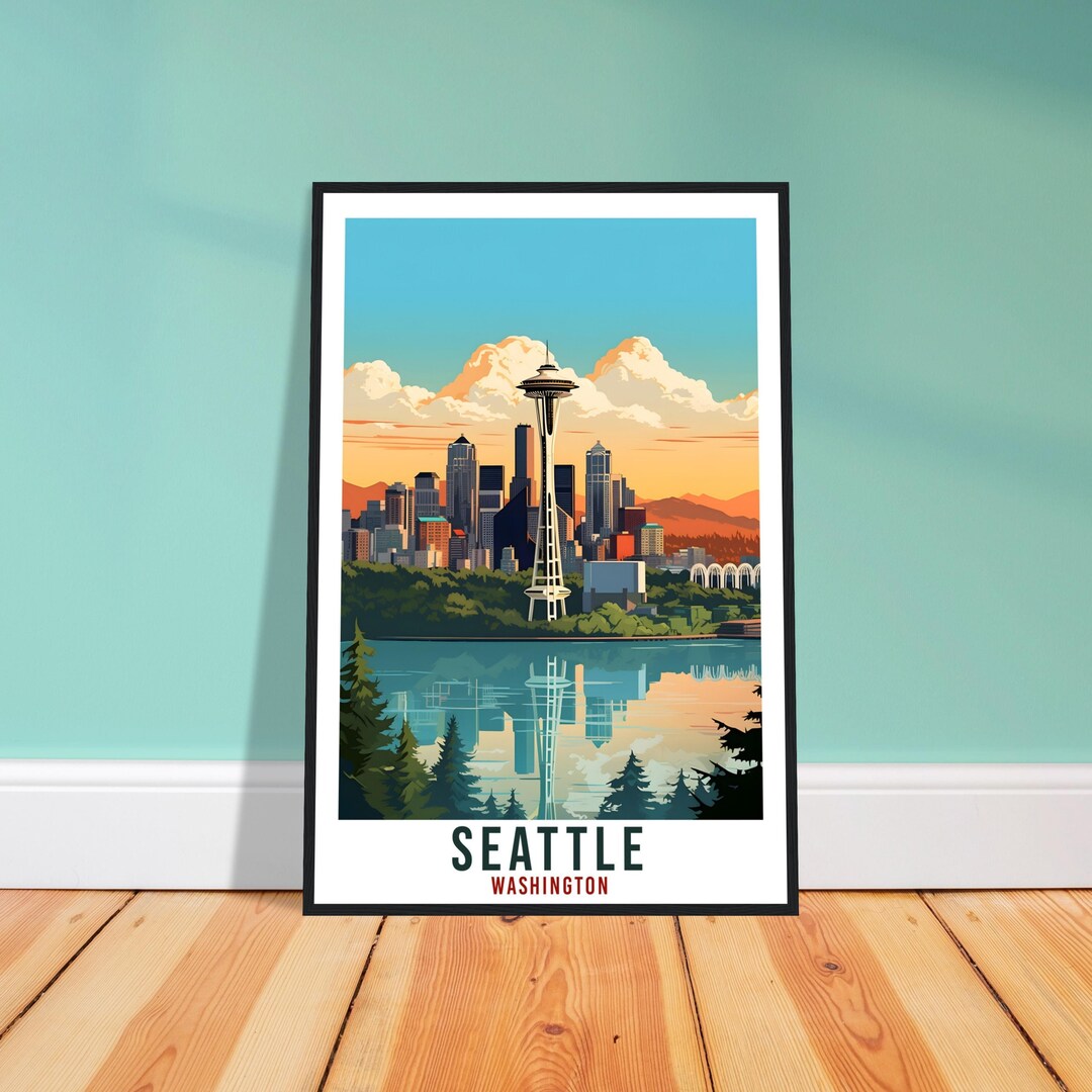 Seattle Travel Poster Washington Skyline Home Decoration City Wall Art ...