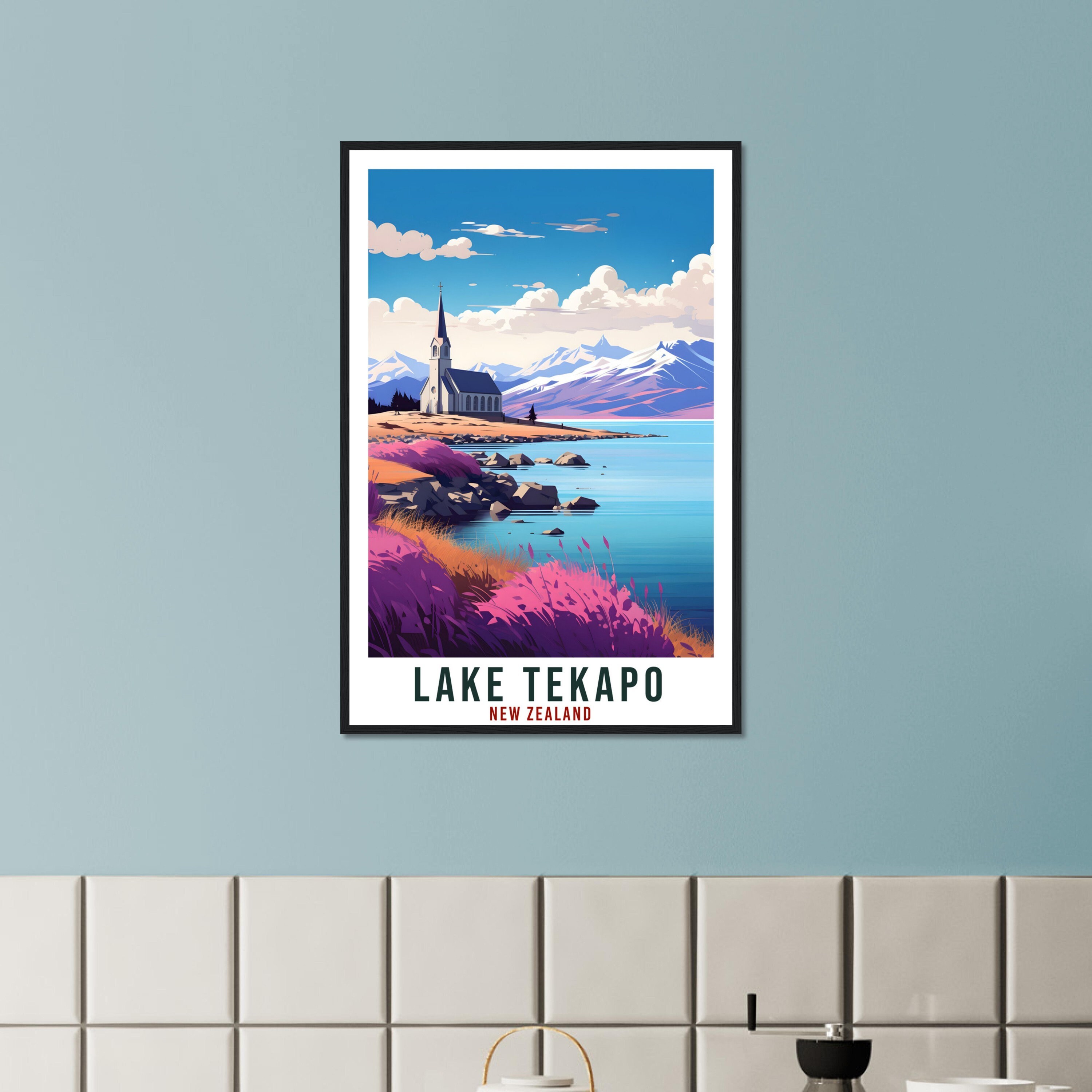 Lake Tekapo Travel Print Wandkunst Lake Tekapo Neuseeland Stadt ...