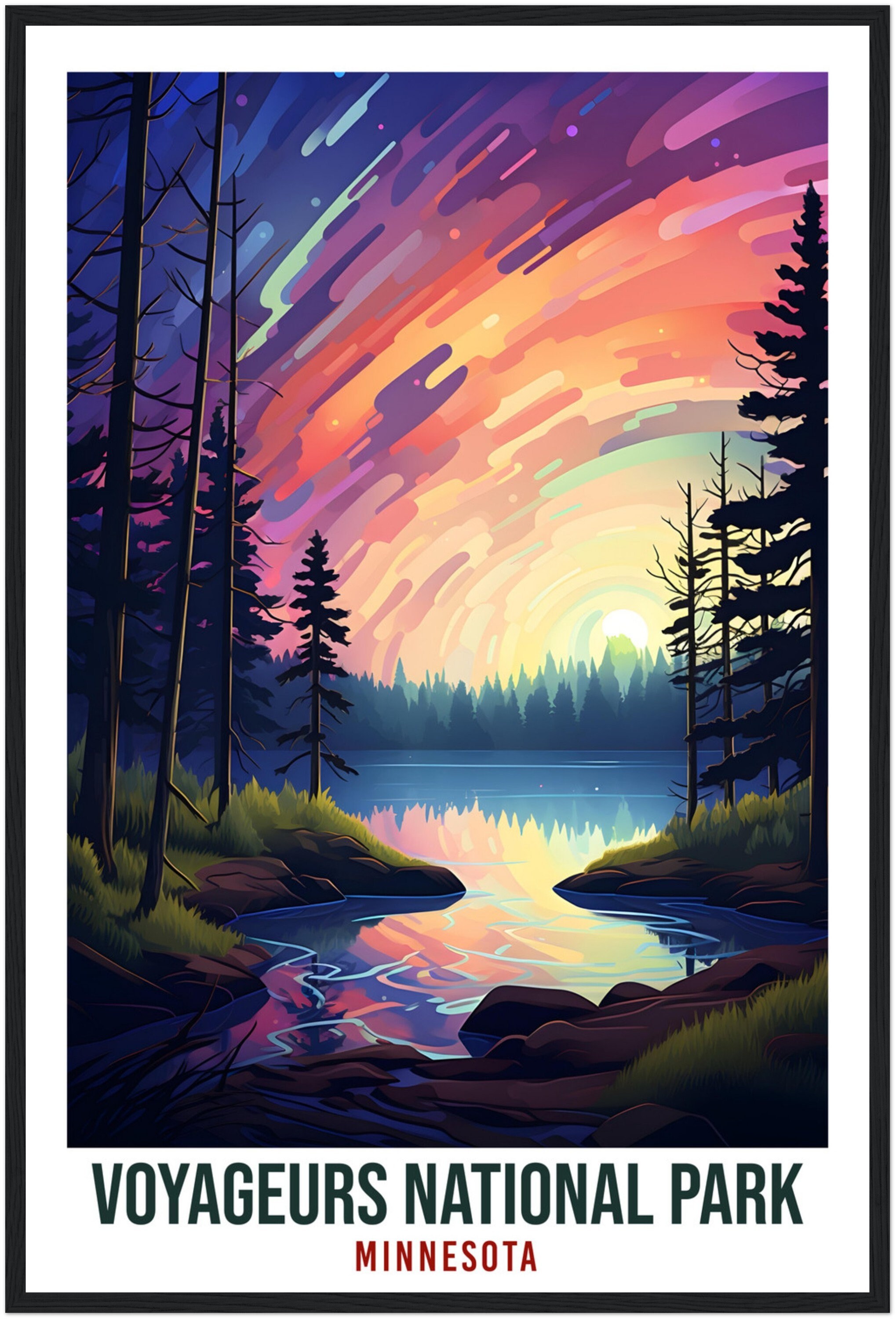 Voyageurs National Park Travel Print Minnesota Northern Lights Wall Art ...