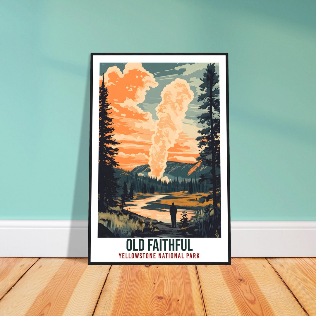 Old Faithful Yellowstone National Park USA Travel Print Wall Art Wall ...