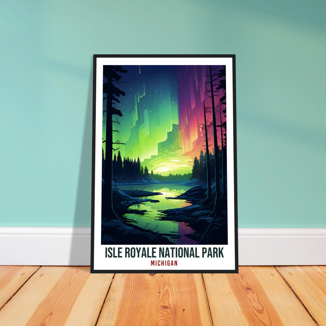 Isle Royale National Park Travel Print Michigan Northern Lights Wall ...