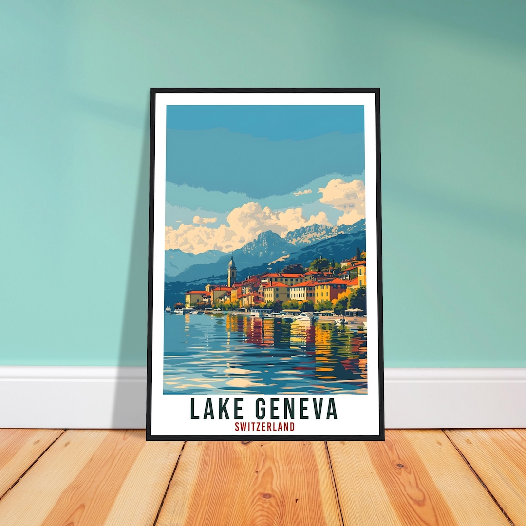 Lake Geneva Travel Print Swiss Wall Art Wall Hanging Home Décor Lake ...