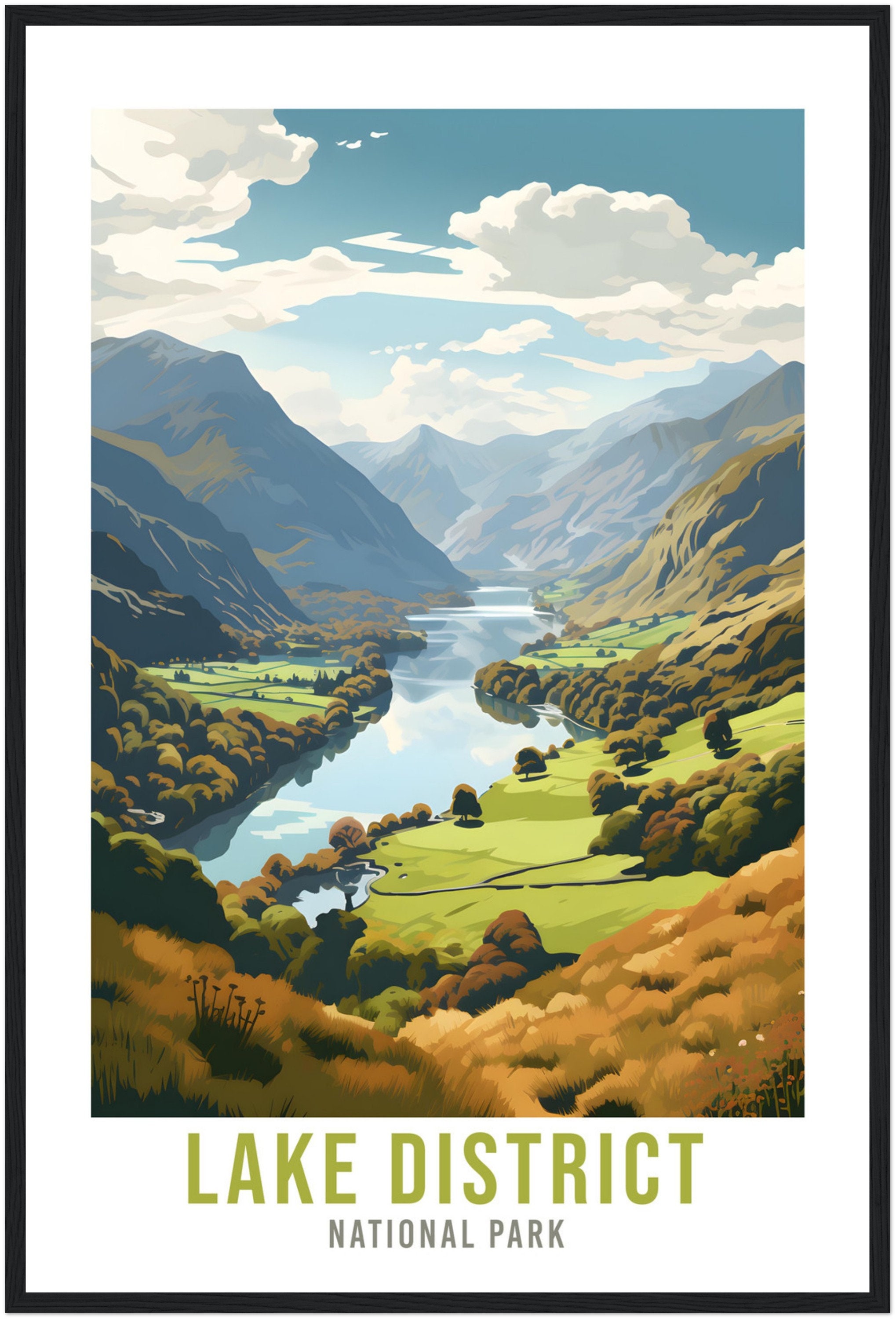 The Lake District Travel Print Lake District Home Decor Mountain ...