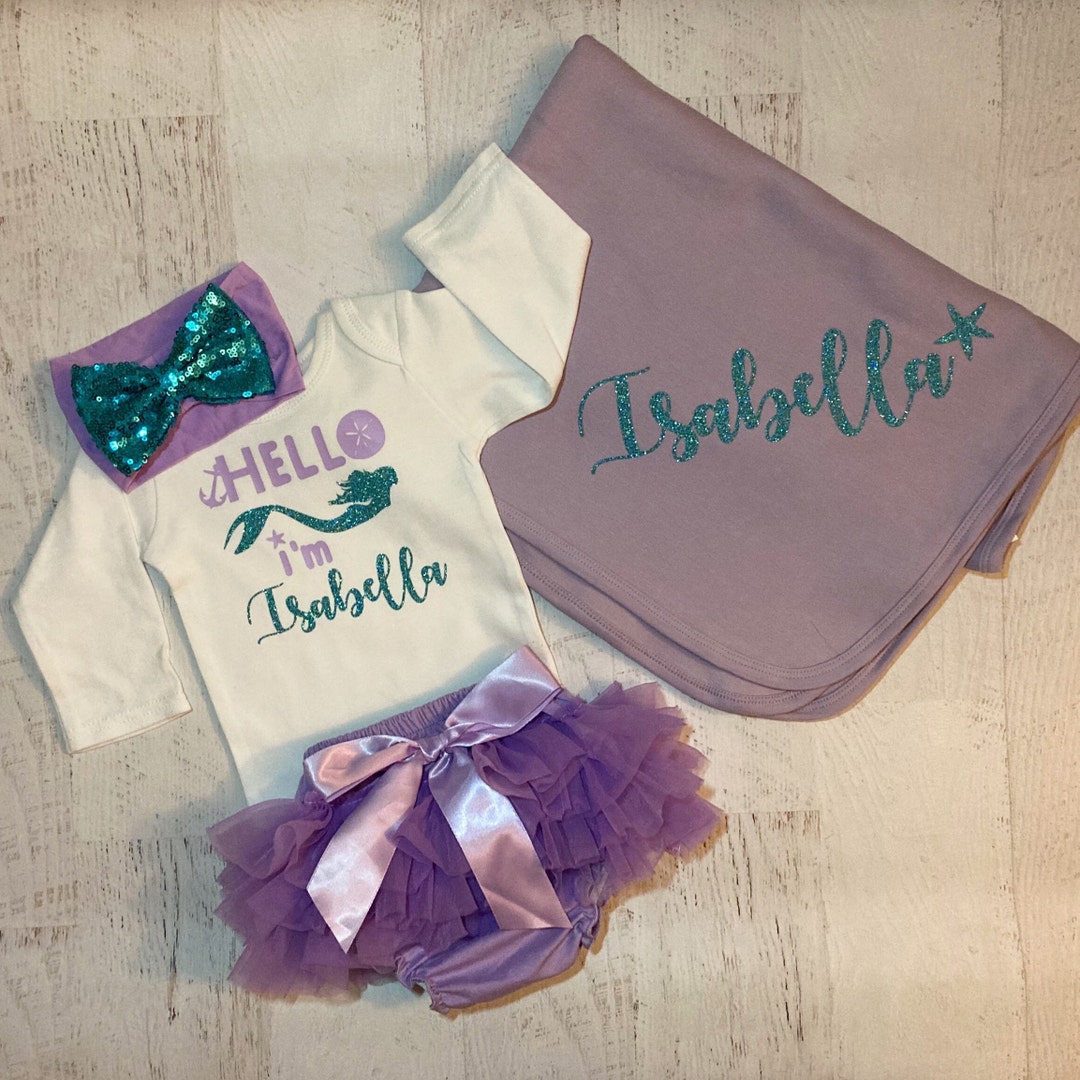 Mermaid Baby Girl Personalized Newborn Outfit, Hello I'm Shirt, Newborn ...