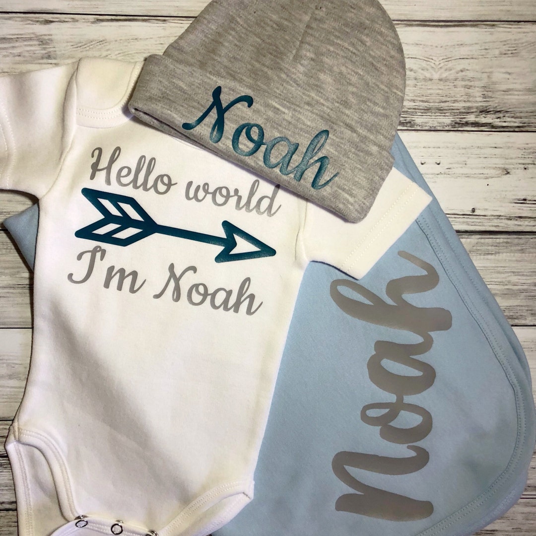 Personalized Hello World Baby Boy Outfit Baby Shower Gift Coming Home ...