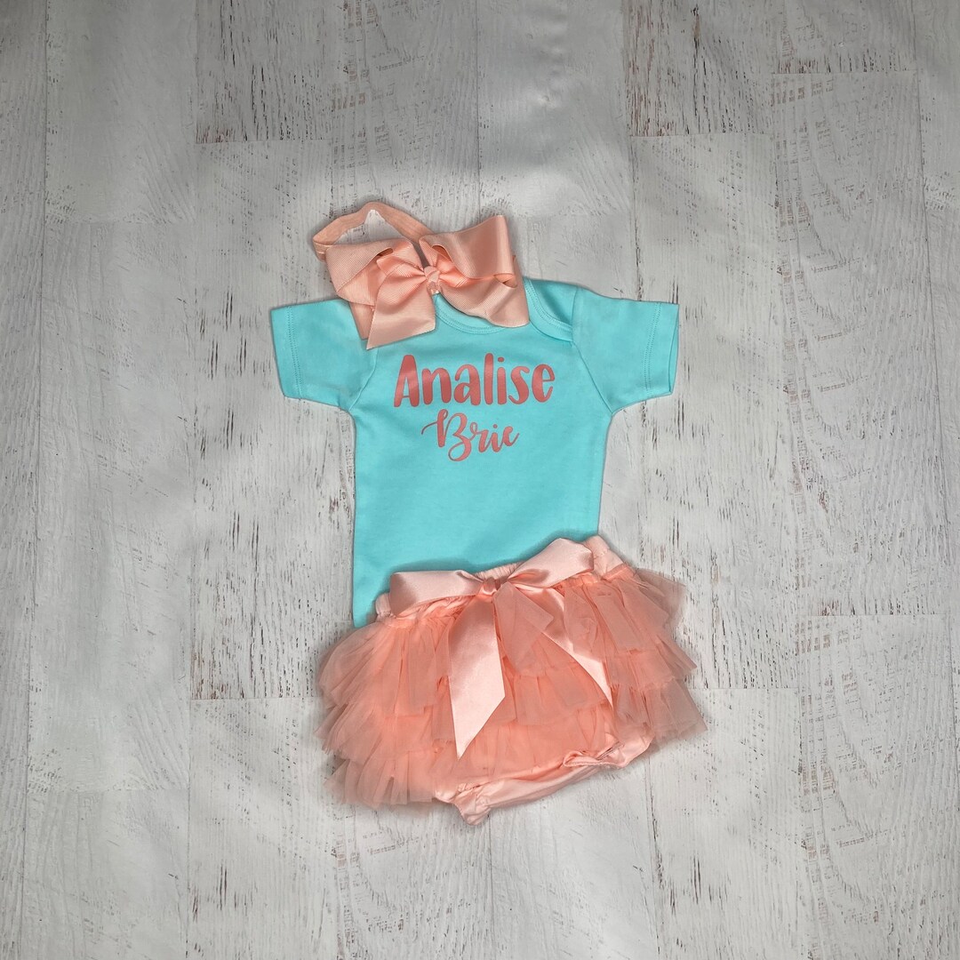 Personalized Baby Girl Outfit With Name, Custom Baby Girl Gift, Peach ...