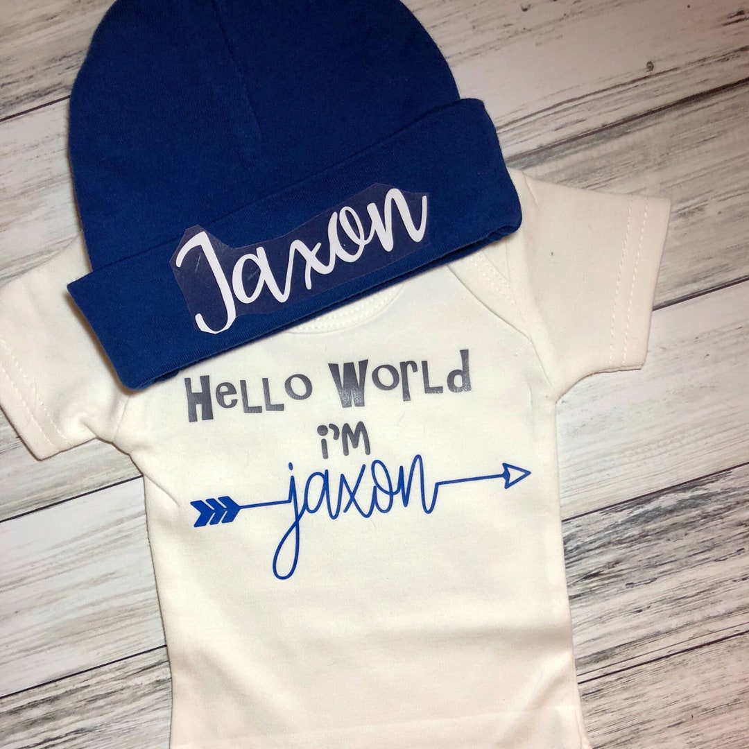 Personalized Name Hello World Baby Boy Outfit, Custom Baby Shower Gift ...