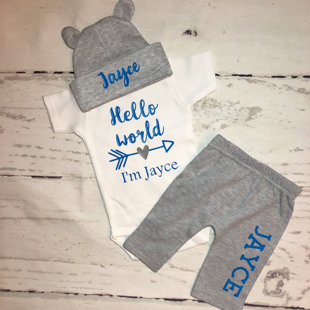 Personalized Newborn Hello World Coming Home Outfit, Monogrammed Baby ...