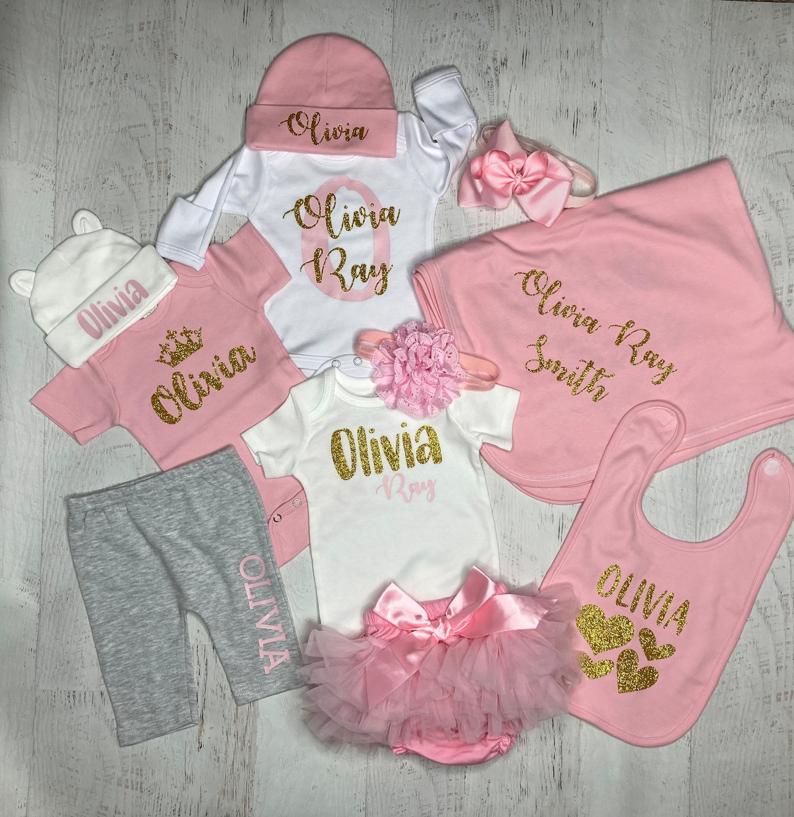 Baby Girl Newborn Gift Set Bundle With Personalized Name, Custom Baby ...